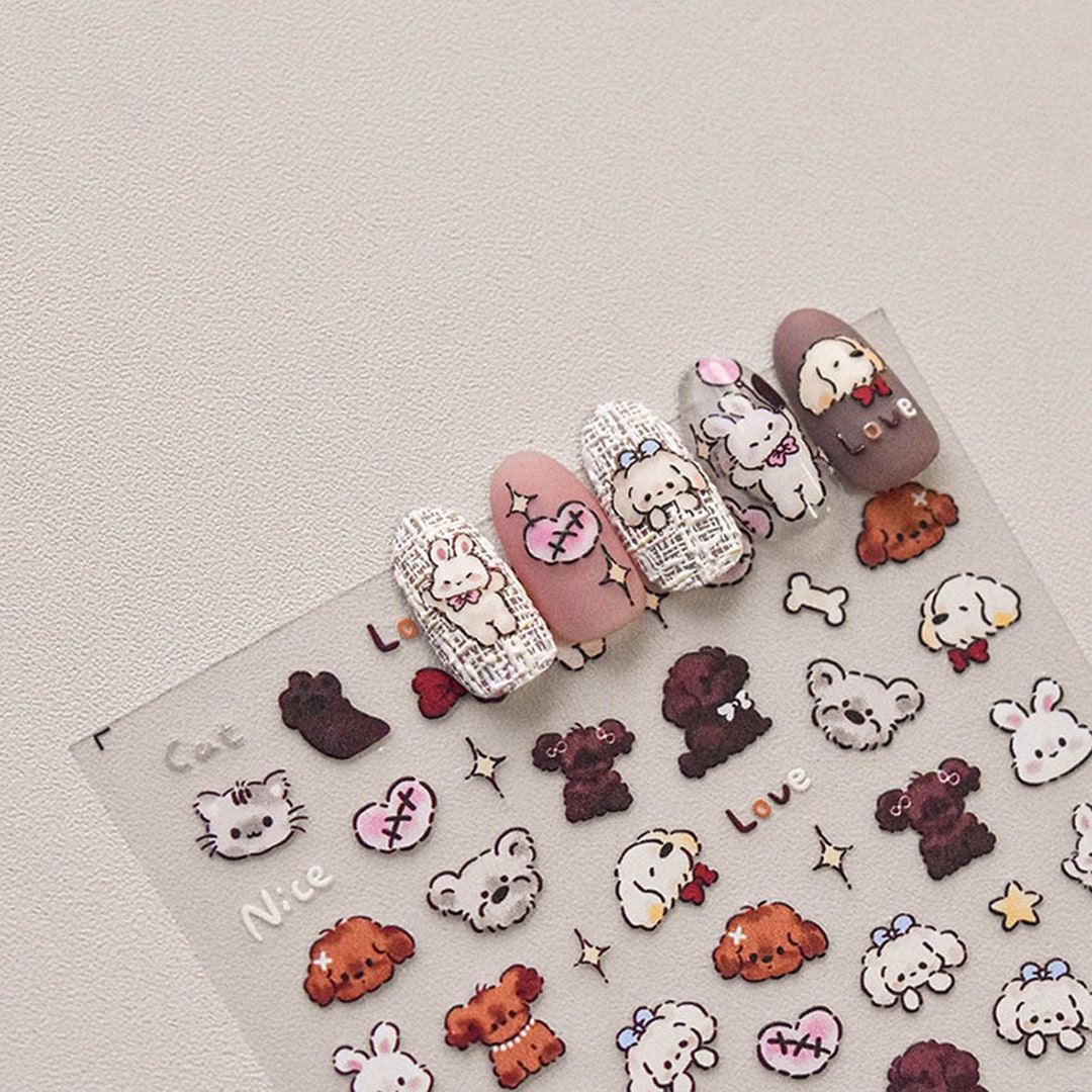 Cute Dog, Rabbit, Cat Nail Stickers, Kawaii Dog Nail Stickers, Animal ...