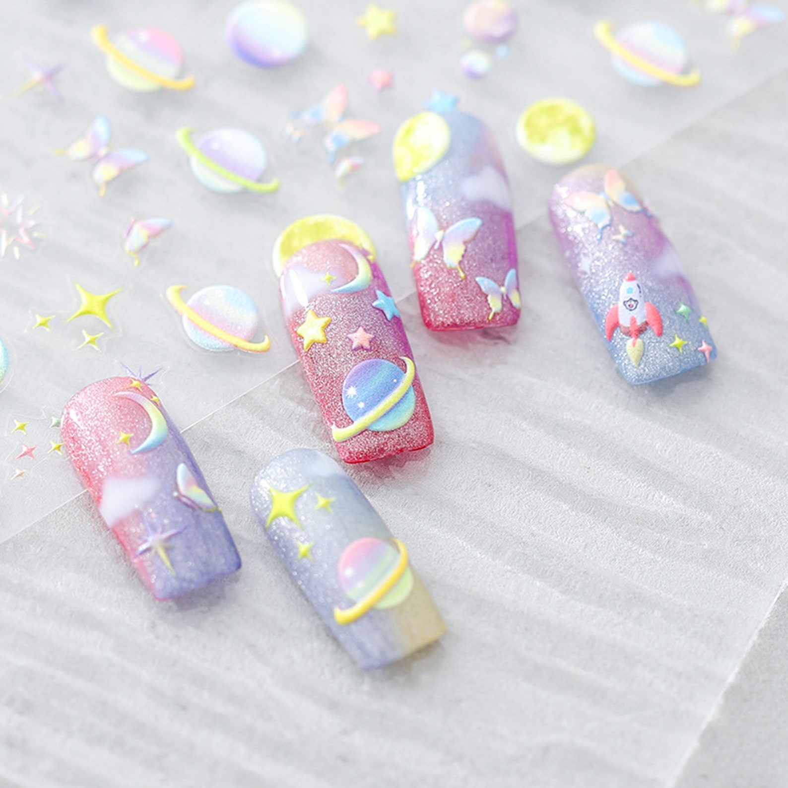 Planet Nail Stickers, Star Naiil Decals, Planet Nail Decals, 5D ...
