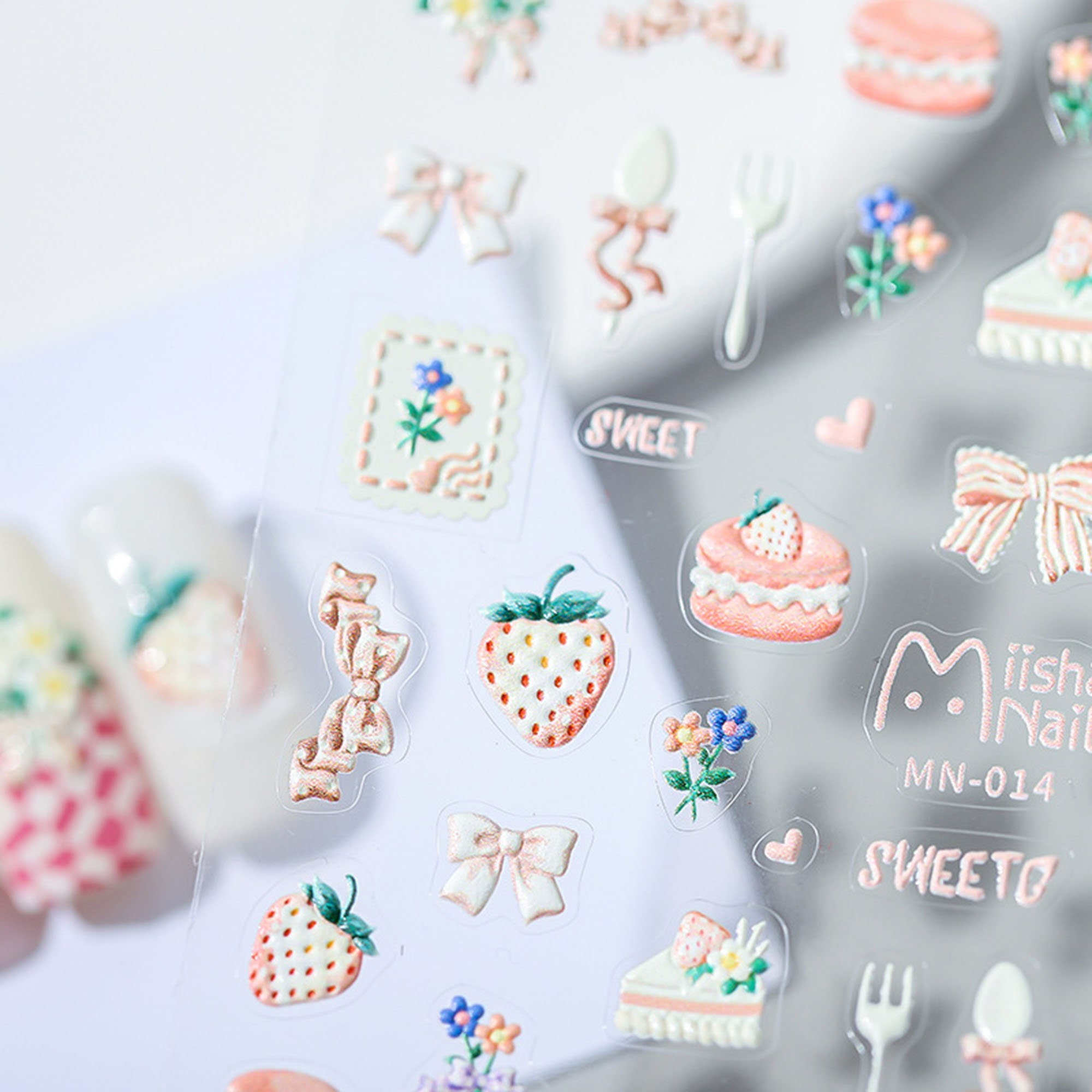 Cake and Strawberry Nail Stickers Pink Nail Decals Kawaii - Etsy