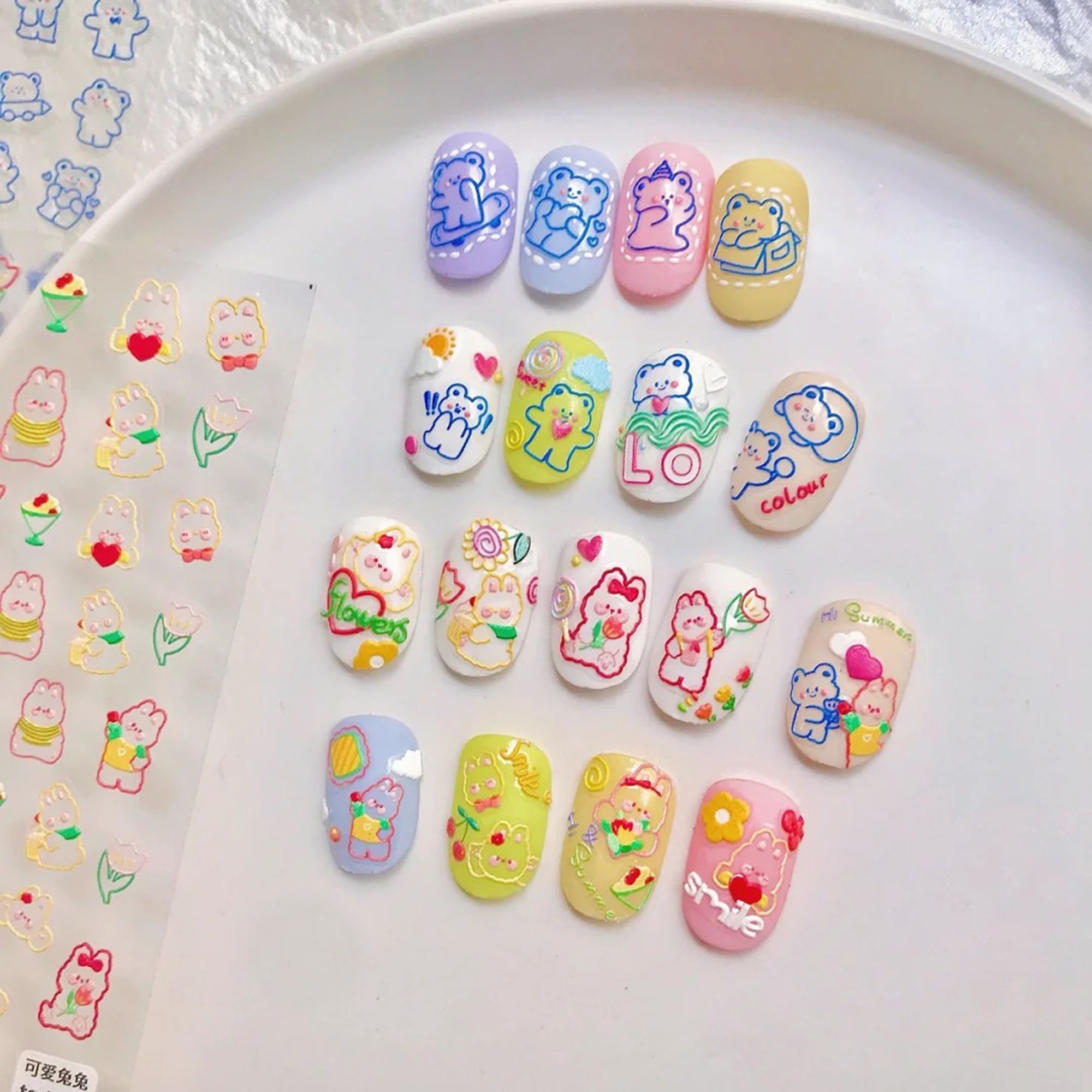Kawaii Nail Stickers, Nail Decals, Cute Nail Stickers, Rabbit Nail ...