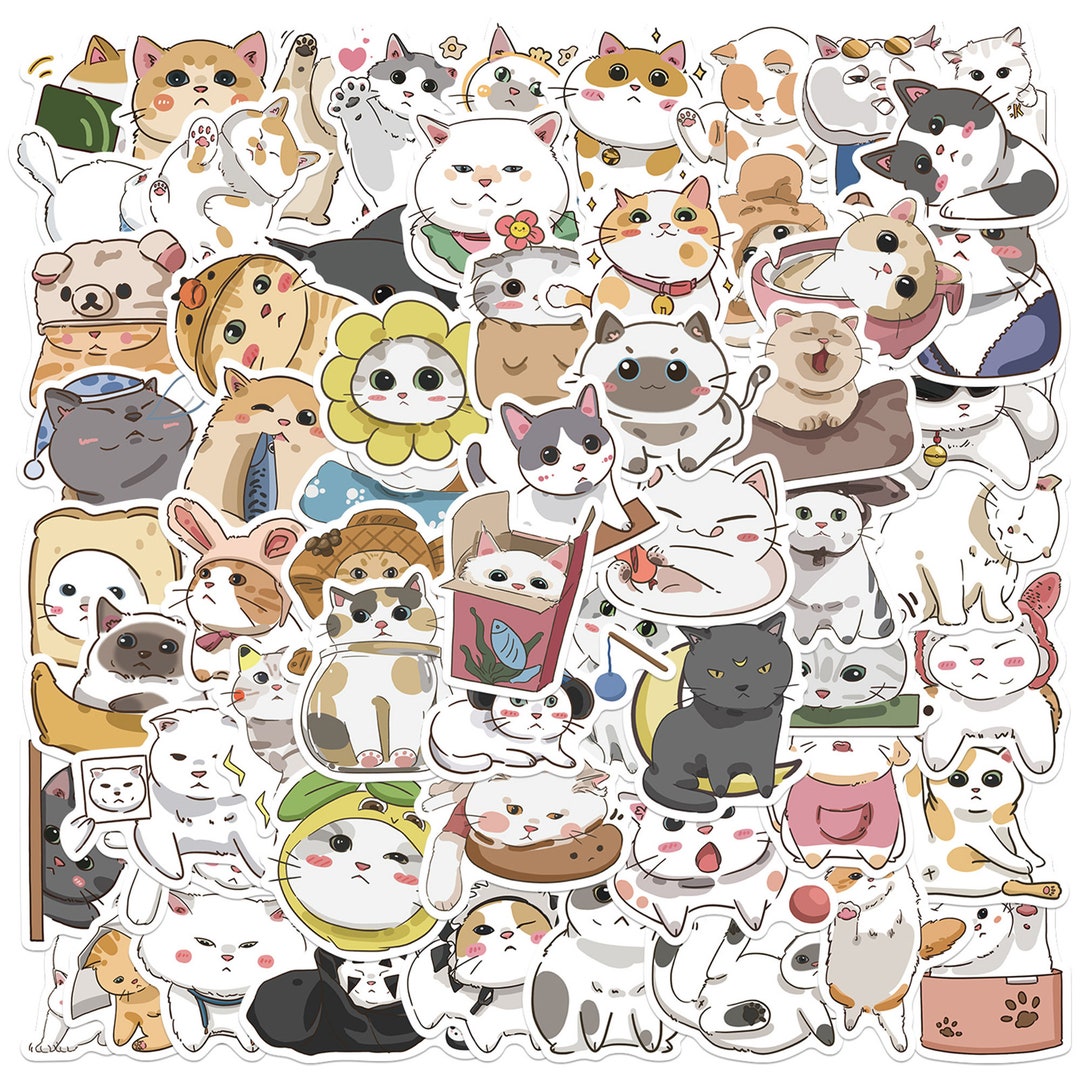 62 Pcs Cat Stickers, Cartoon Cat Stickers, Cute Cat Sticker Pack ...