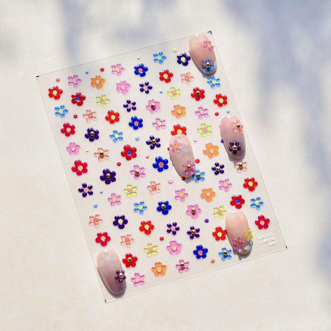 Colorful Flower Nail Stickers, Cute Small Flower Nail Stickers, Floral ...