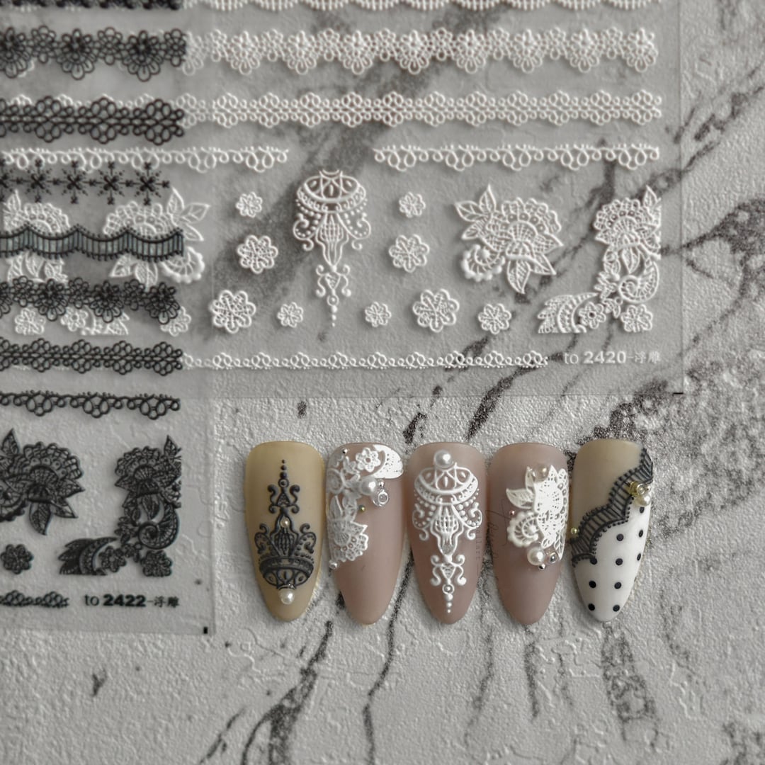 Flower Lace Pattern Nail Decals, Wedding Nail Decals, Wedding Nail ...