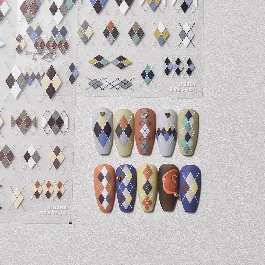 Rhombus Grid Nail Stickers, Grid Nail Stickers, Grid Nail Design ...