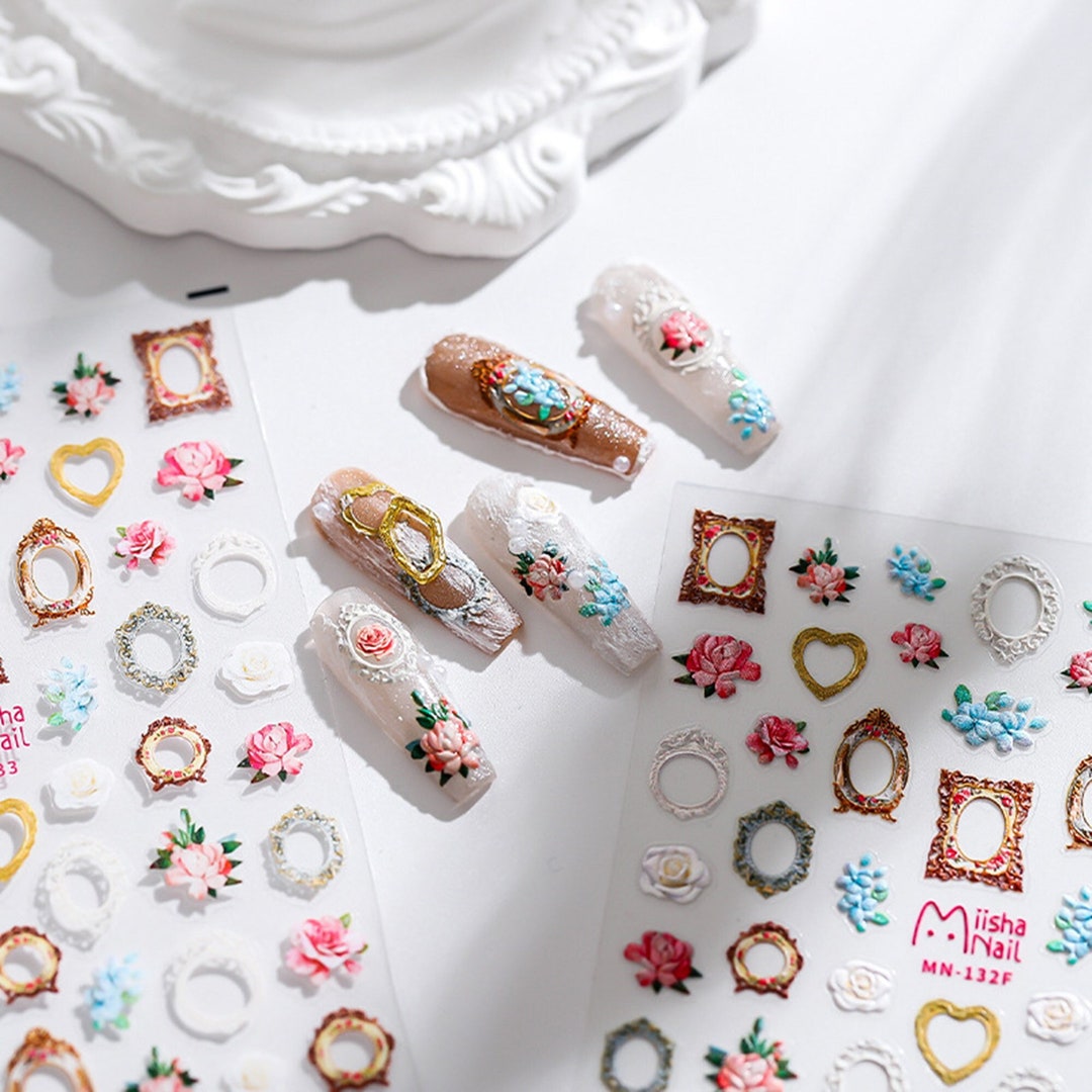 Frame Nail Stickers, Frame and Flower Nail Stickers, Nail Decal Art ...