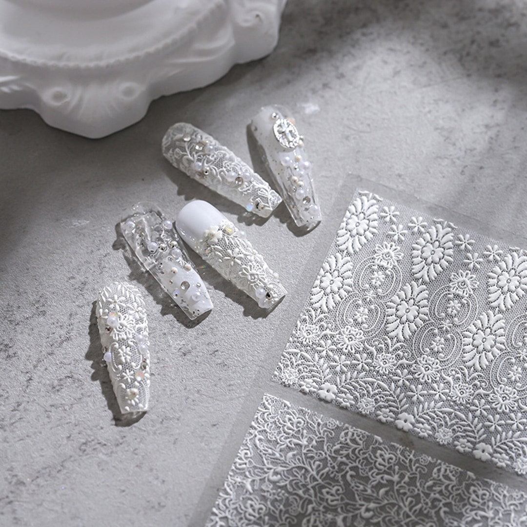 Lace Nail Wraps, Lace Nail Stickers, Flower Pattern Nail Decals ...