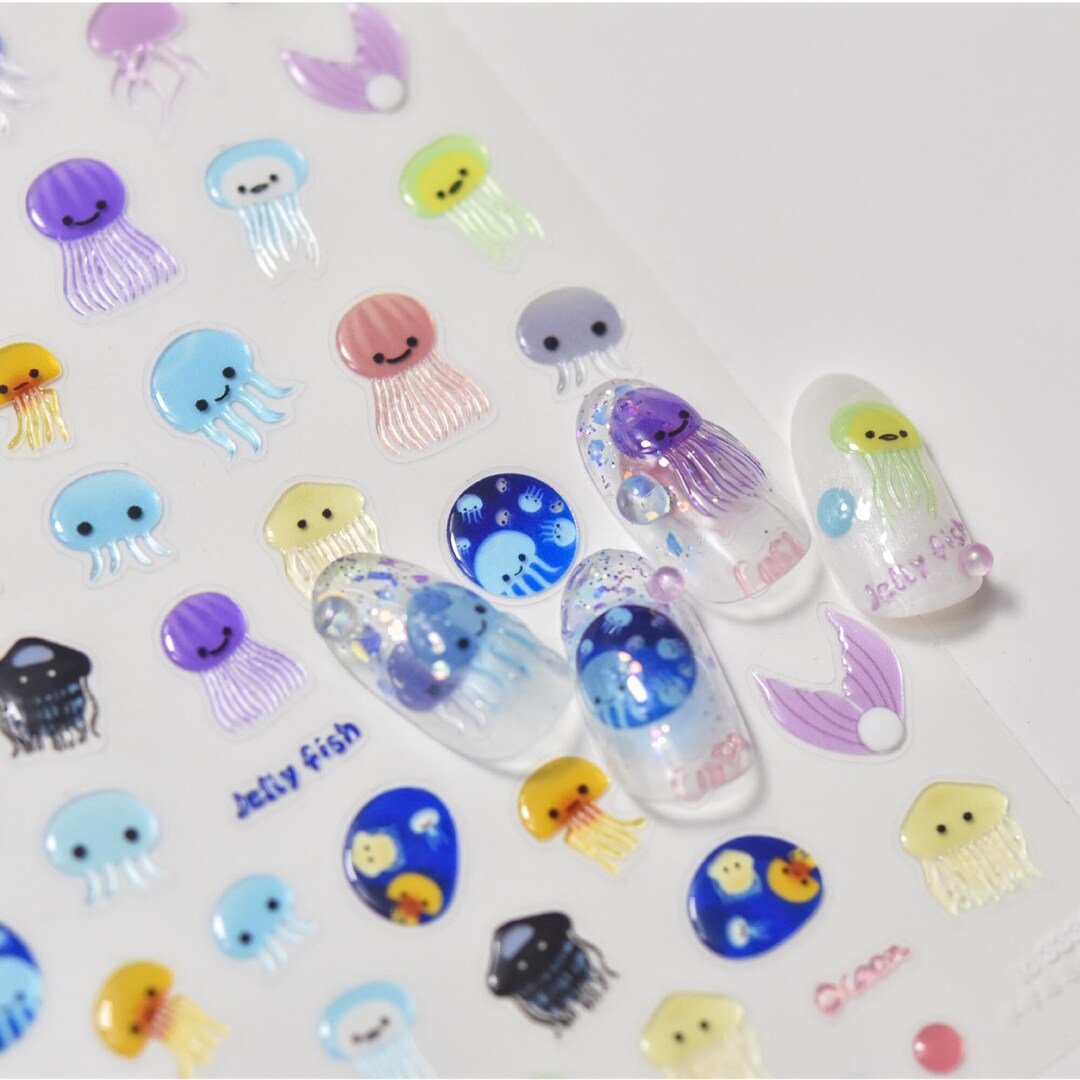 Cute Jelly Fish Nail Stickers, Cartoon Nail Decals, Cute Nail Decals ...