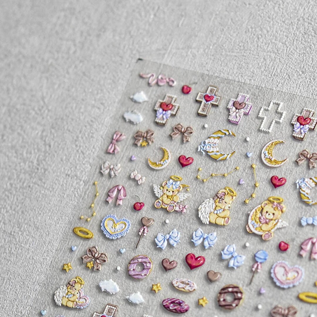 Bear Angel and Cross Nail Stickers, Angel Nail Stickers, Cross Nail ...