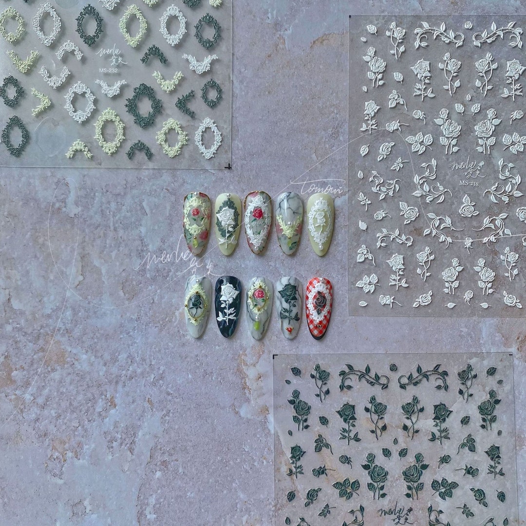 Rose Nail Stickers, Flower Nail Decals, Rose Nail Art, Nail Decal Art ...