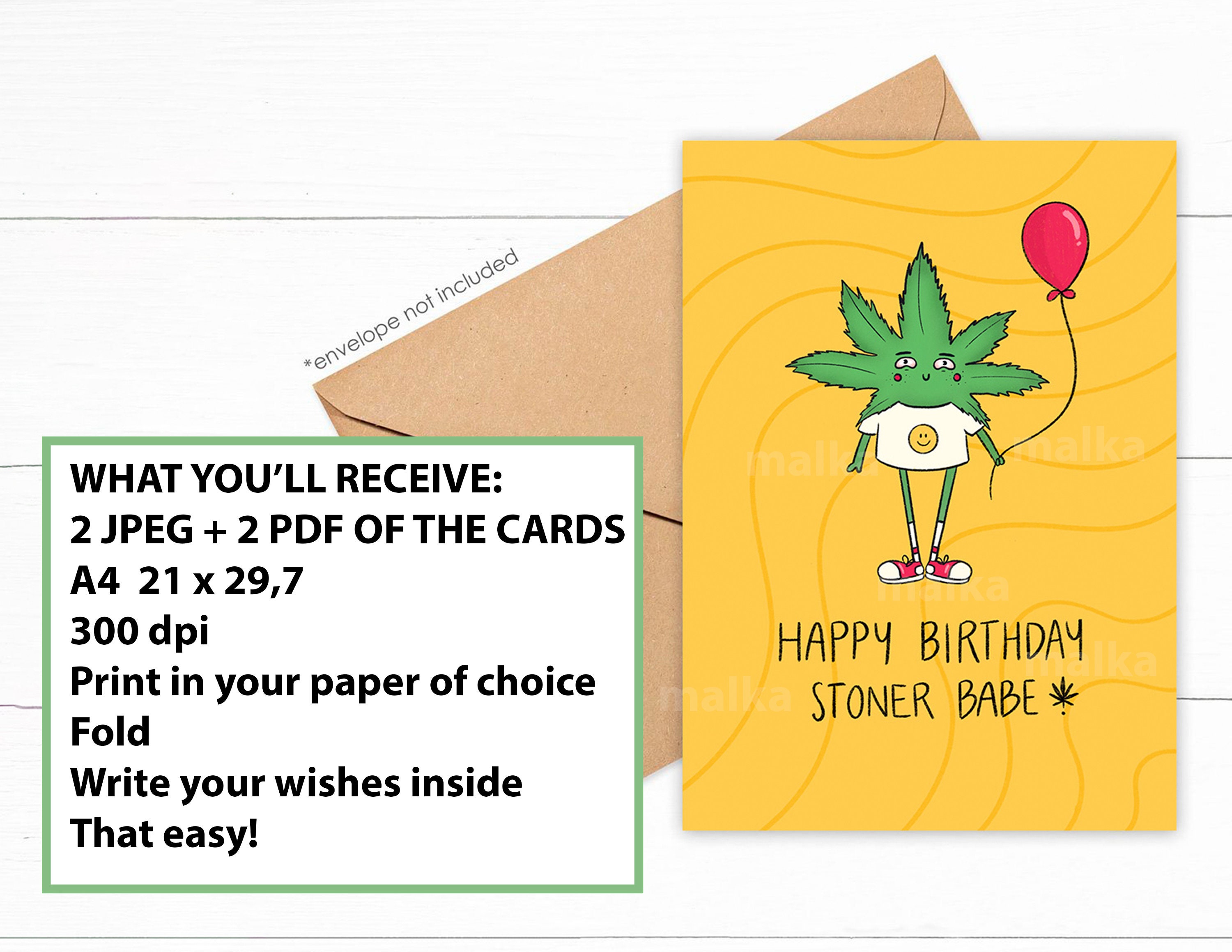 Happy Birthday Stoner Babe Card Weed Character And Dope Birthday Card