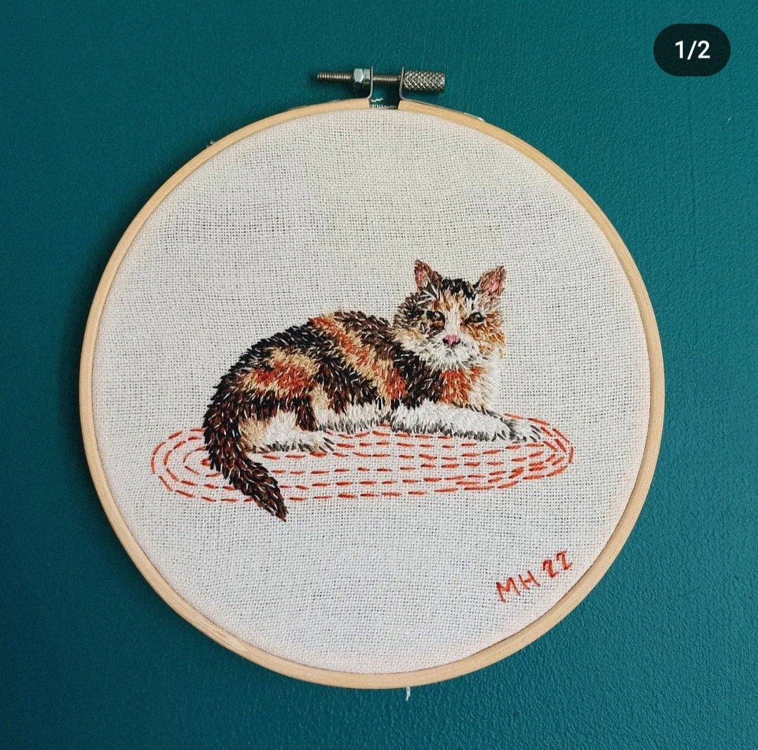 Unique Hand-embroidered Cat Wall Hanging Hand Crafted Home Decor & Gift ...