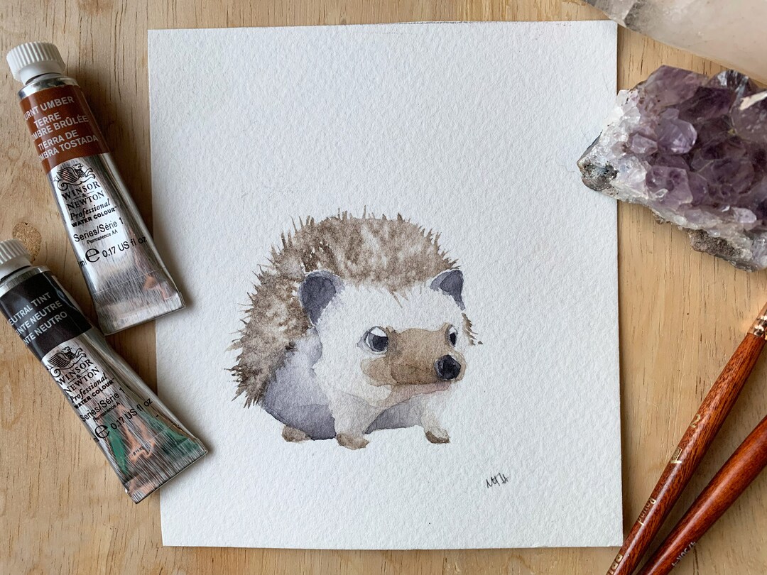 Hedgehog Original Watercolor Painting, Miniature Woodland Animal ...