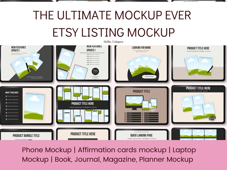 Etsy ULTIMATE MOCKUP BUNDLE Mockup Video Book, Journal Planner Mockups for Etsy Shops With Phone ...