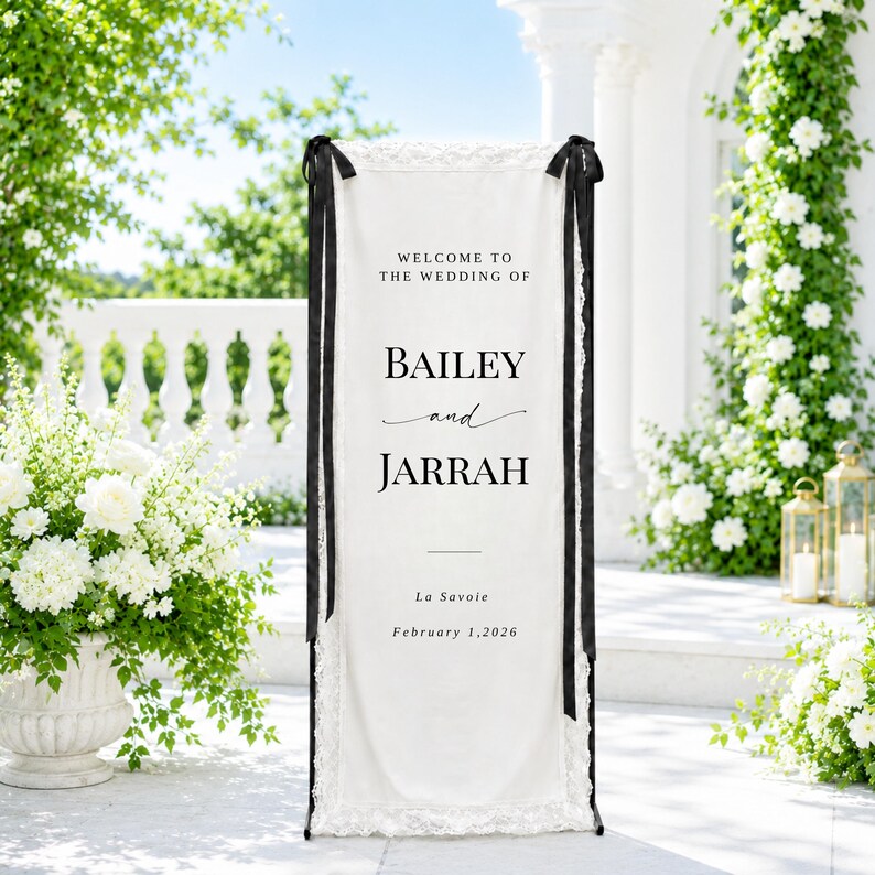 Custom Wedding Welcome Banner, Personalized Lace Fabric Sign - Etsy