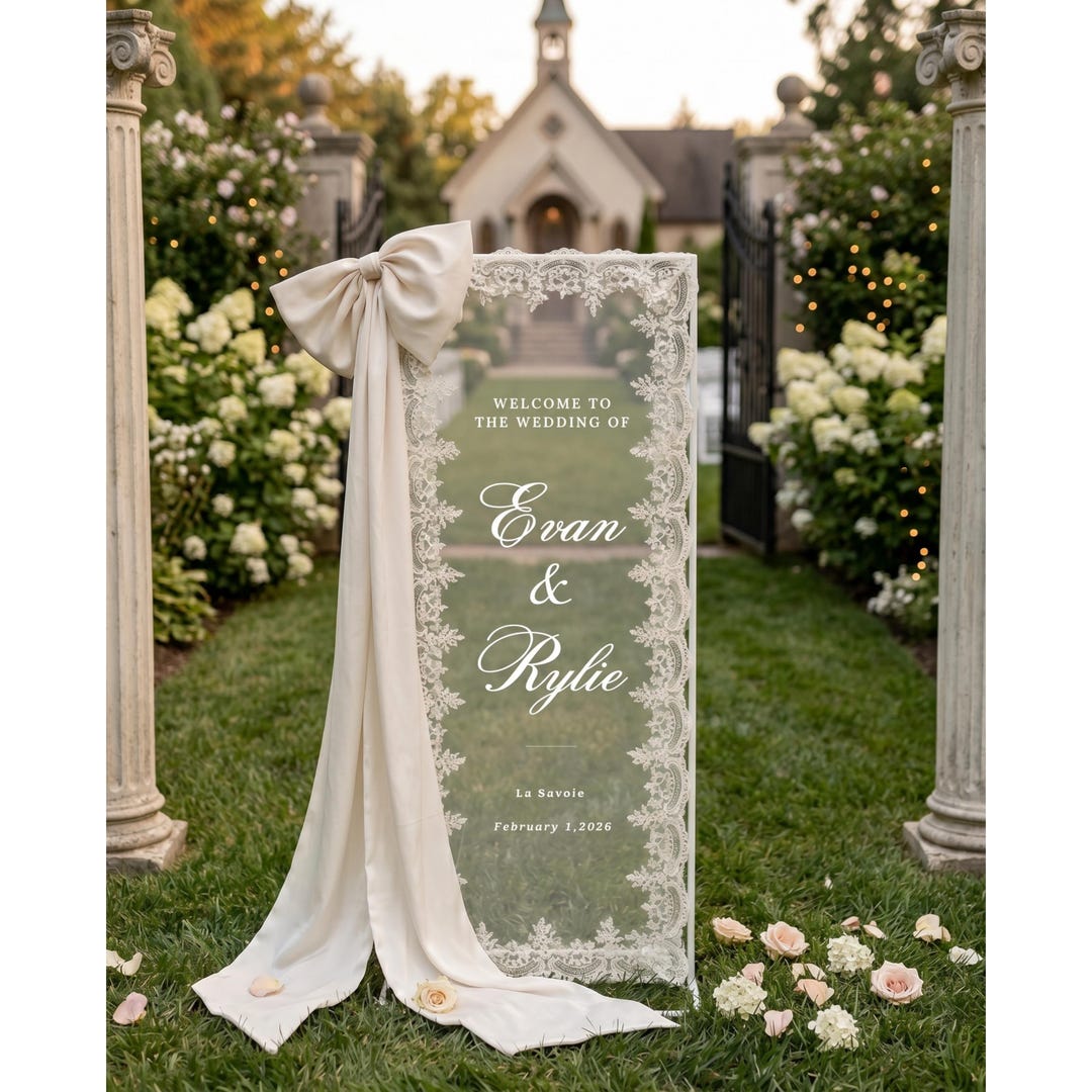 Lace Sheer Wedding Veil Welcome Sign: Clear Tulle, Fabric Ceremony ...