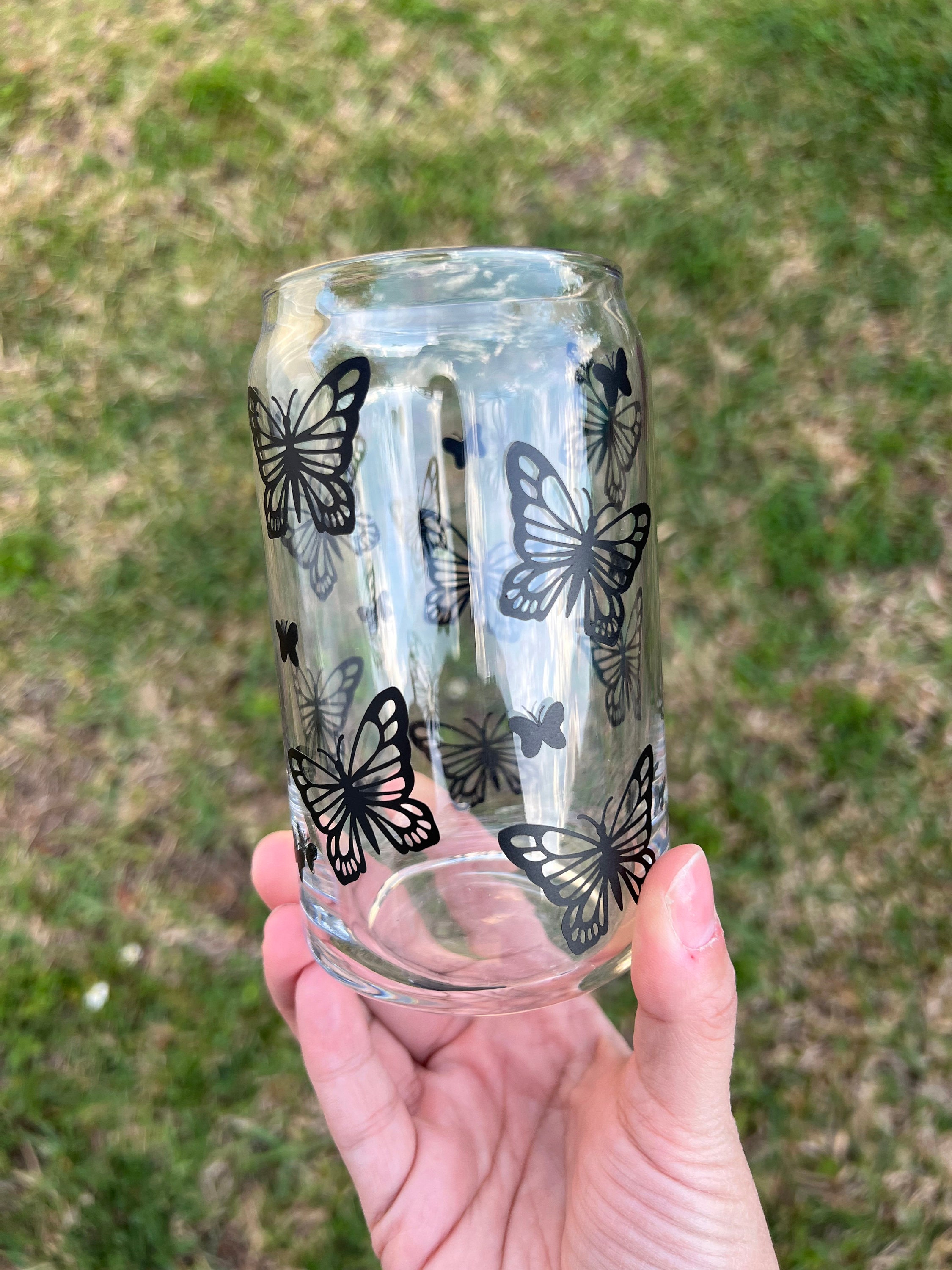 Butterfly Glass Cup | Aesthetic Iced Coffee Cup (16oz) - Etsy