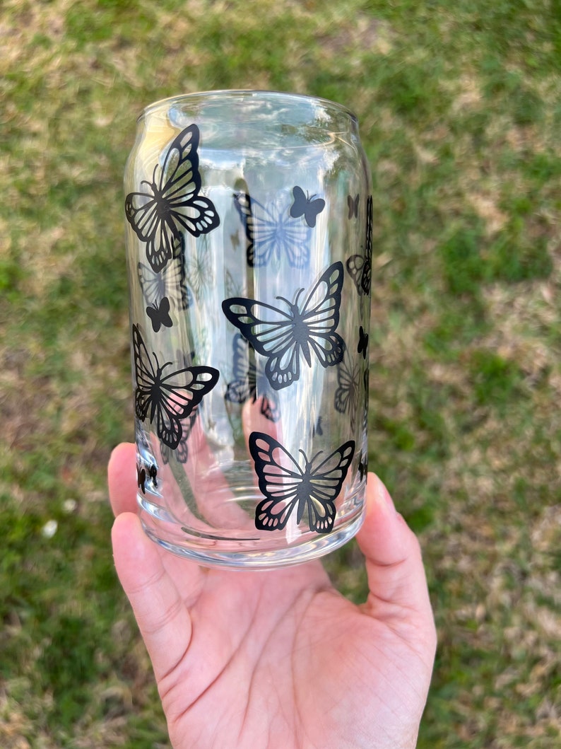 Butterfly Glass Cup | Aesthetic Iced Coffee Cup (16oz) - Etsy