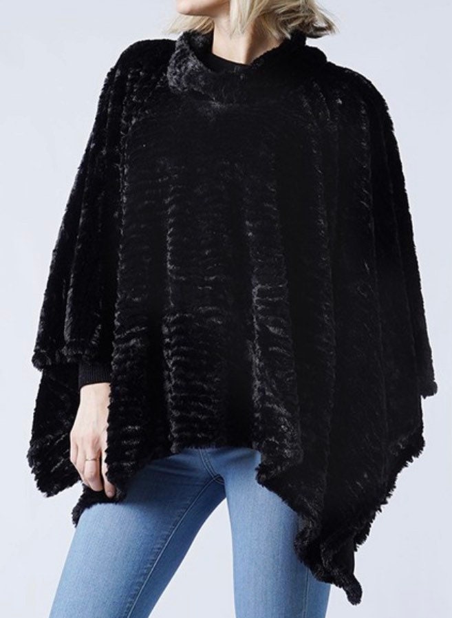 Faux Fur Coat Ruana Poncho in Black, Gray or Taupe Turtleneck. Cute ...