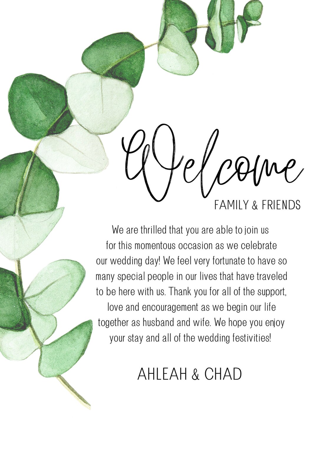 Wedding Welcome Card Template, Wedding Welcome Bag Note, Wedding Events ...