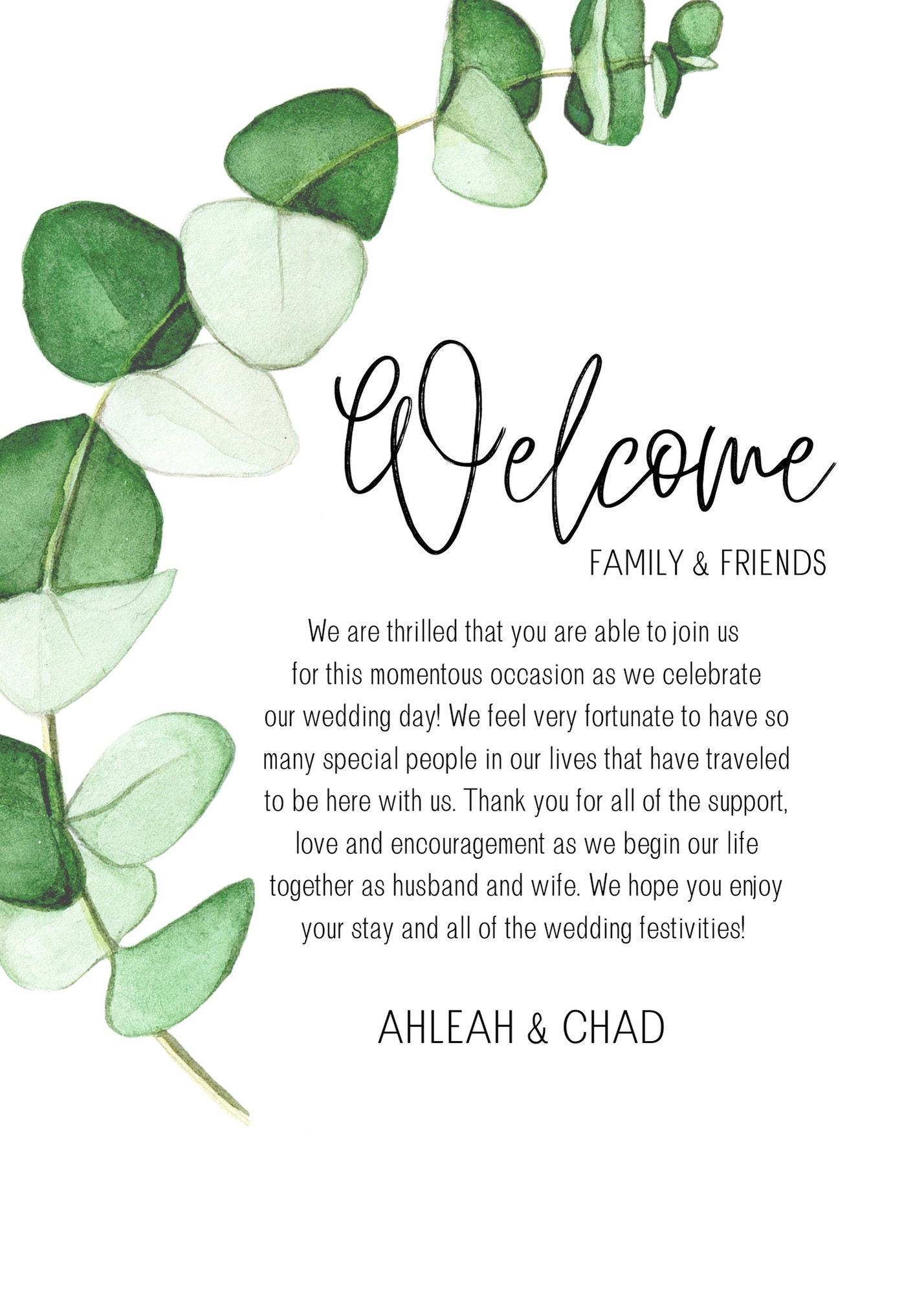 Wedding Welcome Card Template, Wedding Welcome Bag Note, Wedding Events ...