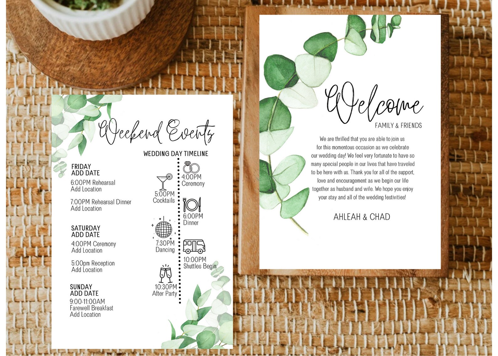 Wedding Welcome Card Template, Wedding Welcome Bag Note, Wedding Events ...