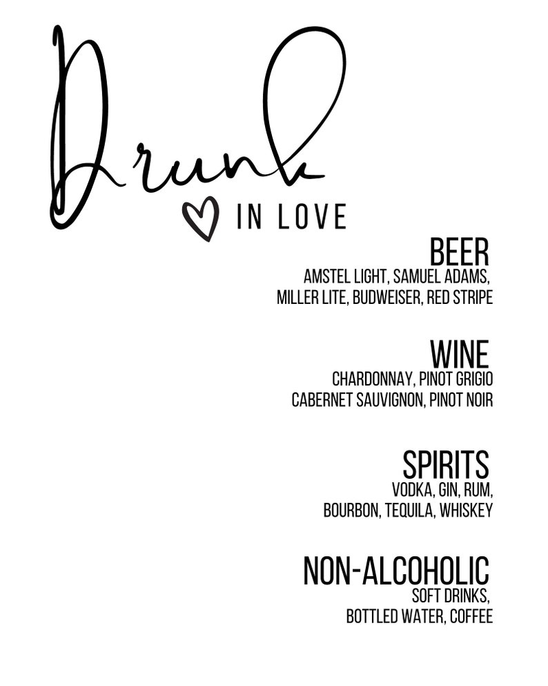 Drunk in Love Let's Drink Wedding Bar Menu Sign Template, Editable ...