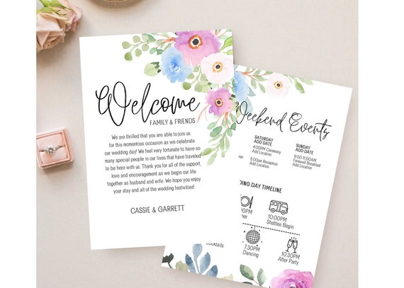 Wedding Welcome Card Template Wedding Welcome Bag Note | Etsy