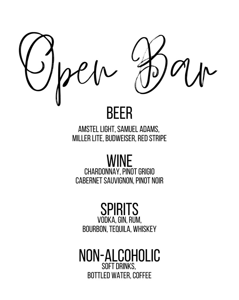 Ar Menu Sign, Editable Wedding Bar Menu Template, Open Bar Drink Menu ...