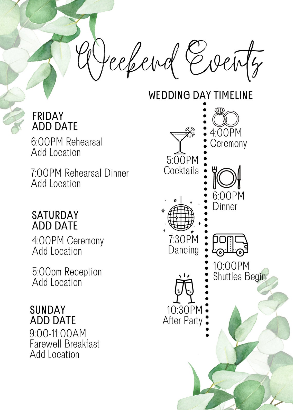 Wedding Welcome Card Template, Wedding Welcome Bag Note, Wedding Events ...