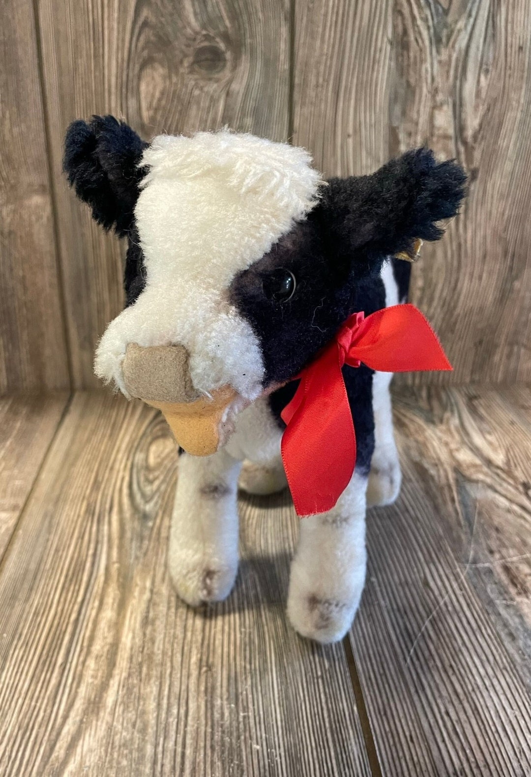 Rare Findvintage Steiff 1950's Black and White Cow With Red Bow great ...