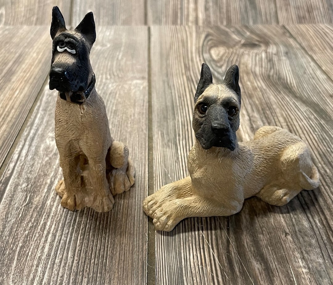Vintage Set of 2 Cute and Whimsical Fawn and Black Great Dane Stone ...