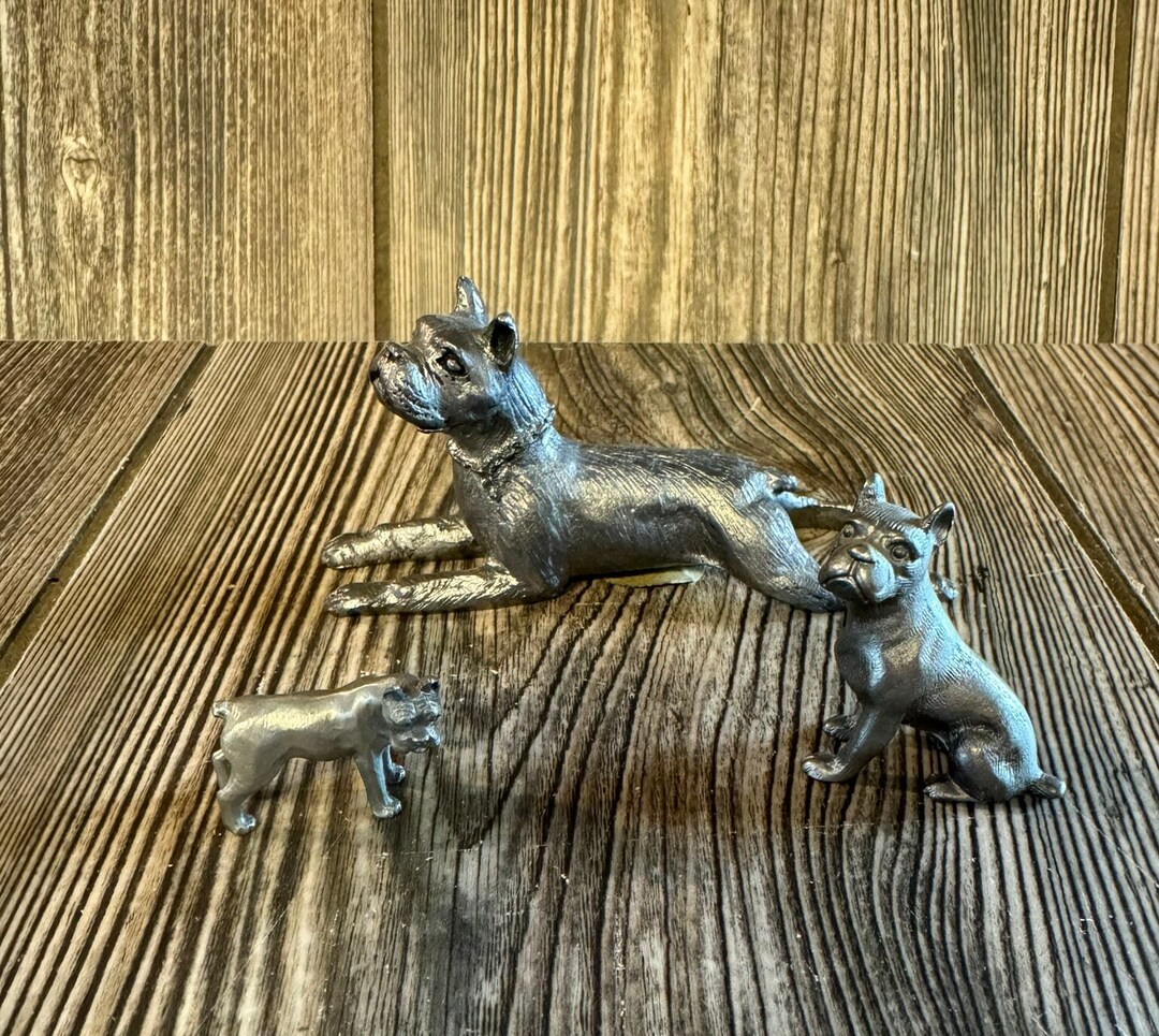 Vintage Set of 3 Pewter Boxer Dog Figures in Various Sizes Including ...