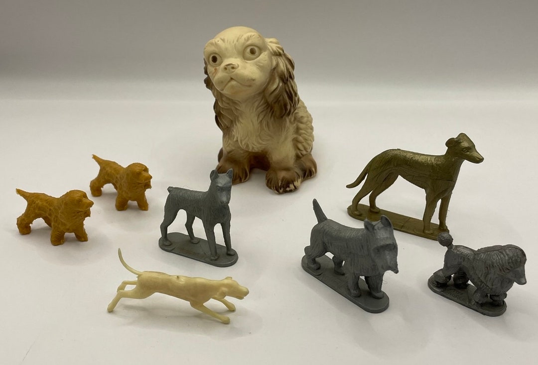 Vintage Lot of 8 Small Plastic Dog Figures and Cute Rubber Cocker ...