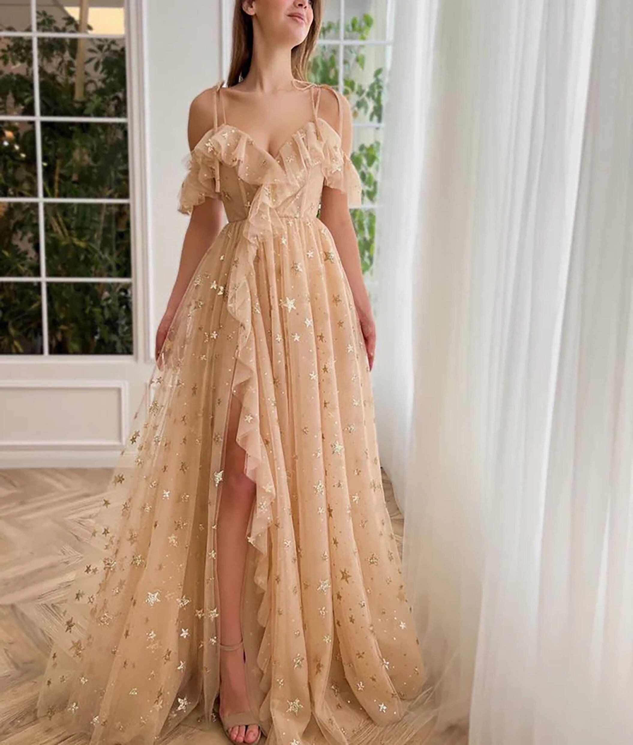 Cream Long Prom Dresses