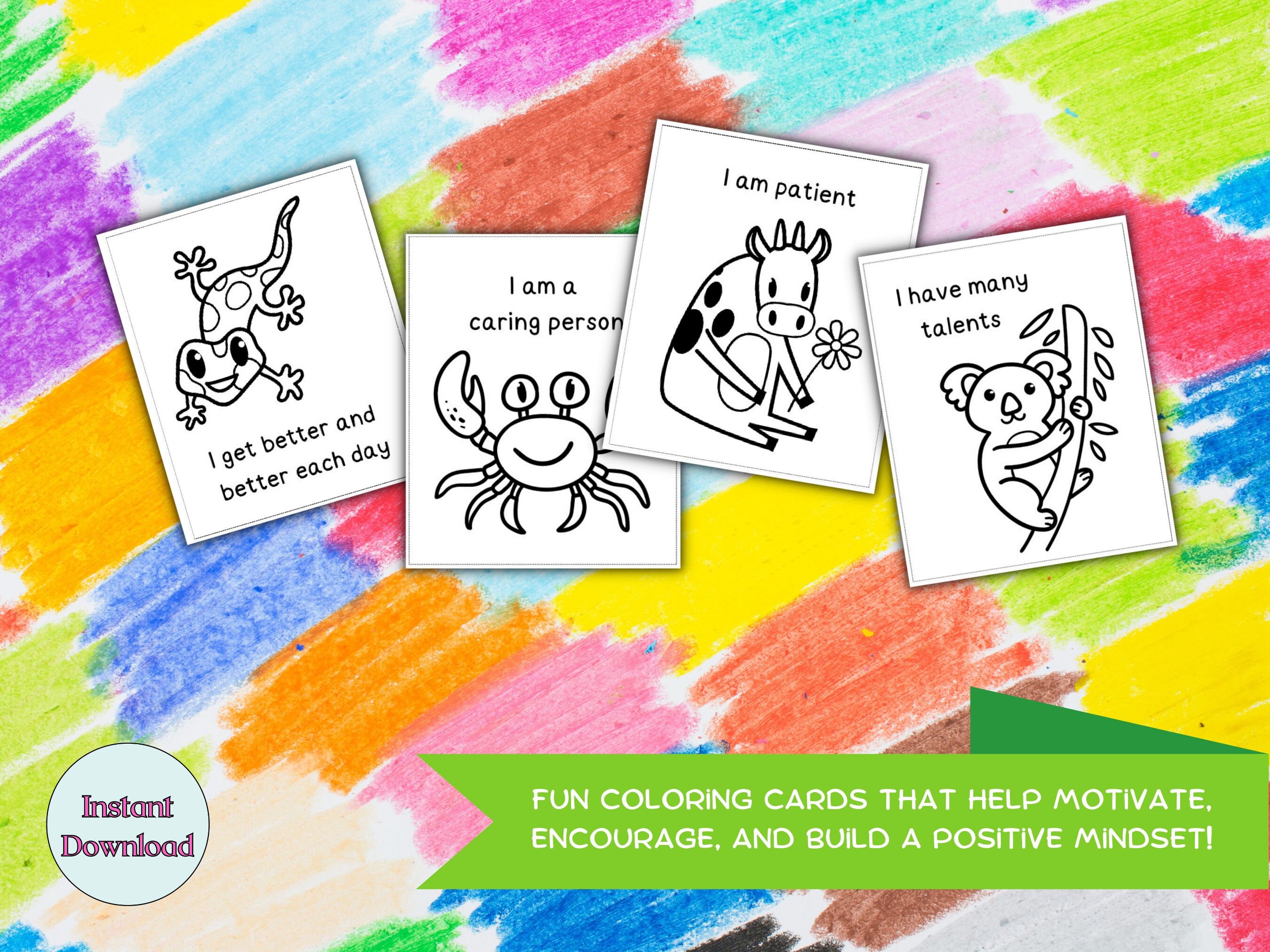 45 Printable Affirmation Cards to Color for Kids, Motivational Cards ...