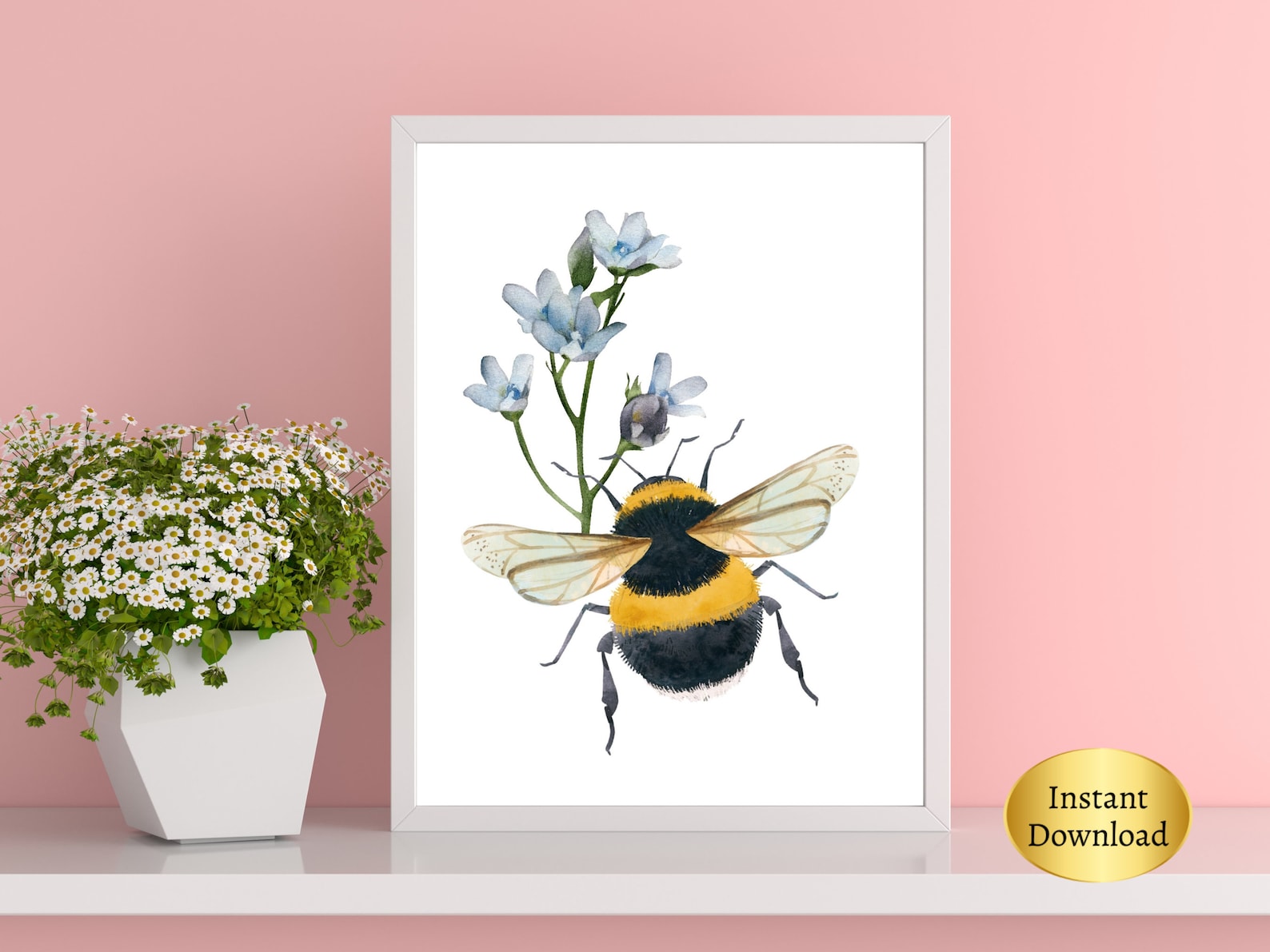 Bee and Flower Art Print Bumble Bee Wall Art Honey Bee Poster Spring ...