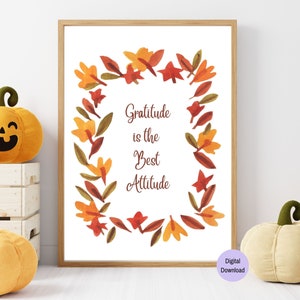 Attitude of Gratitude Printable Wall Art, Gratitude Poster, Positive ...