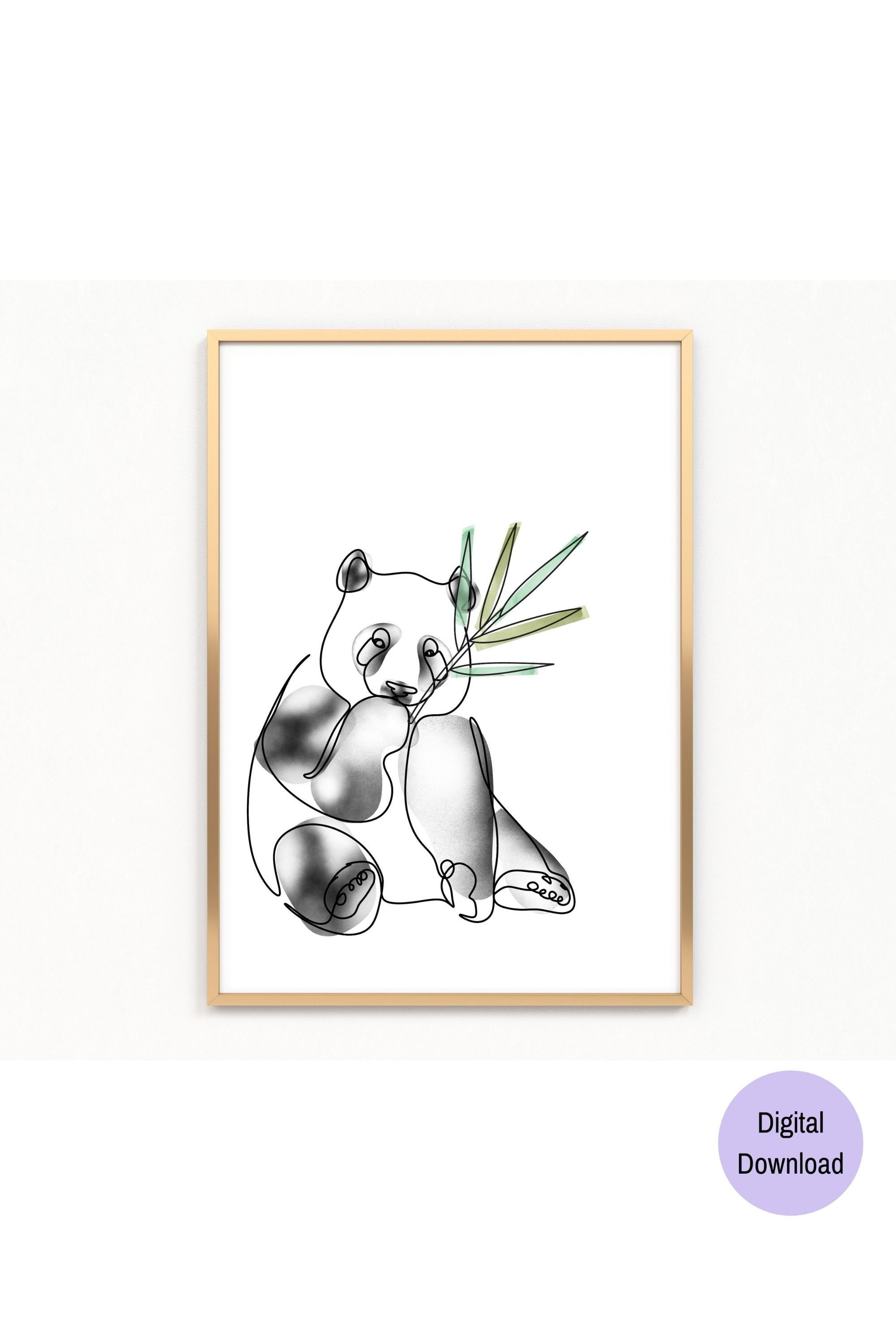 Watercolor Panda Line Art Printable Wall Decor, Panda Bamboo Wall Art ...