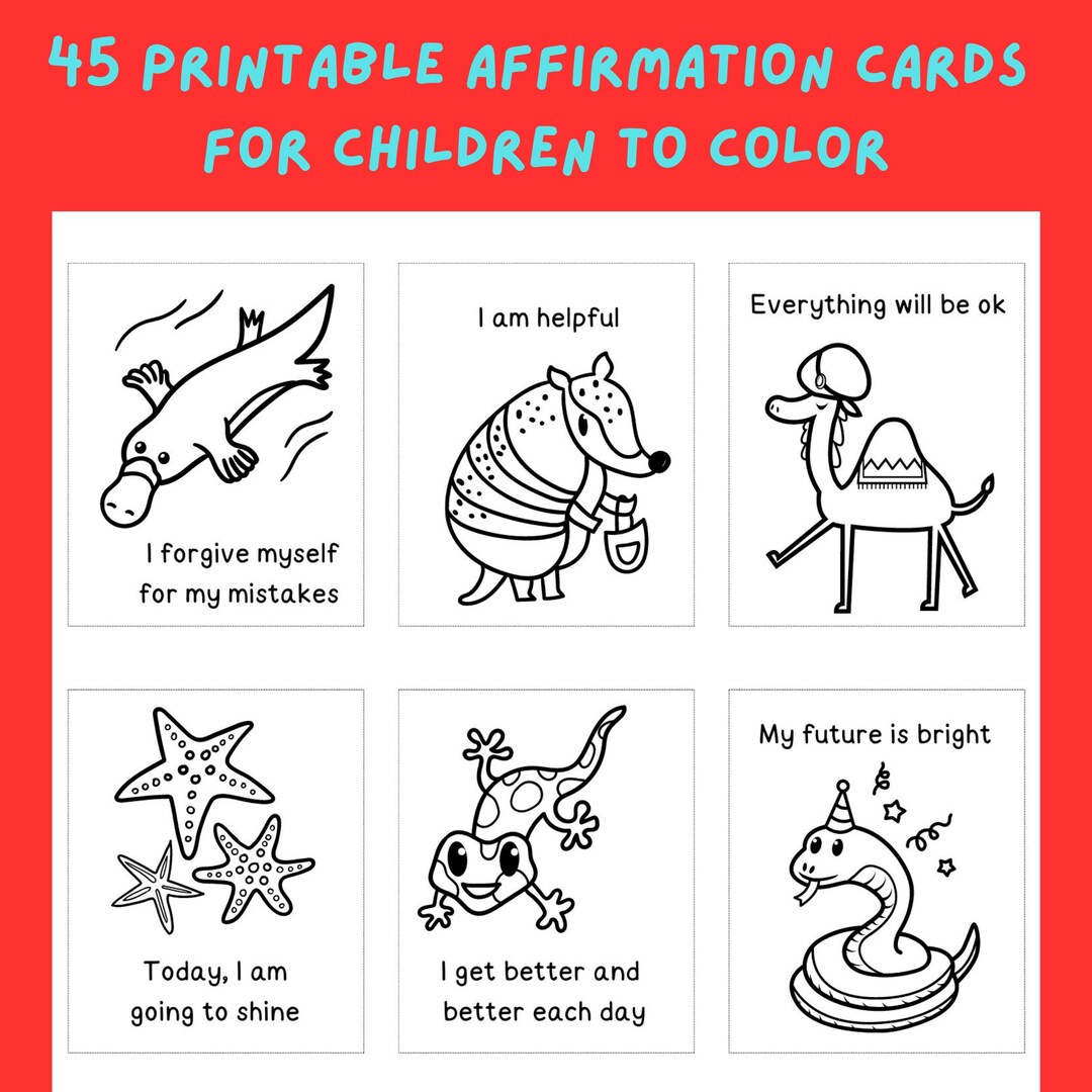 45 Printable Affirmation Cards to Color for Kids, Motivational Cards ...