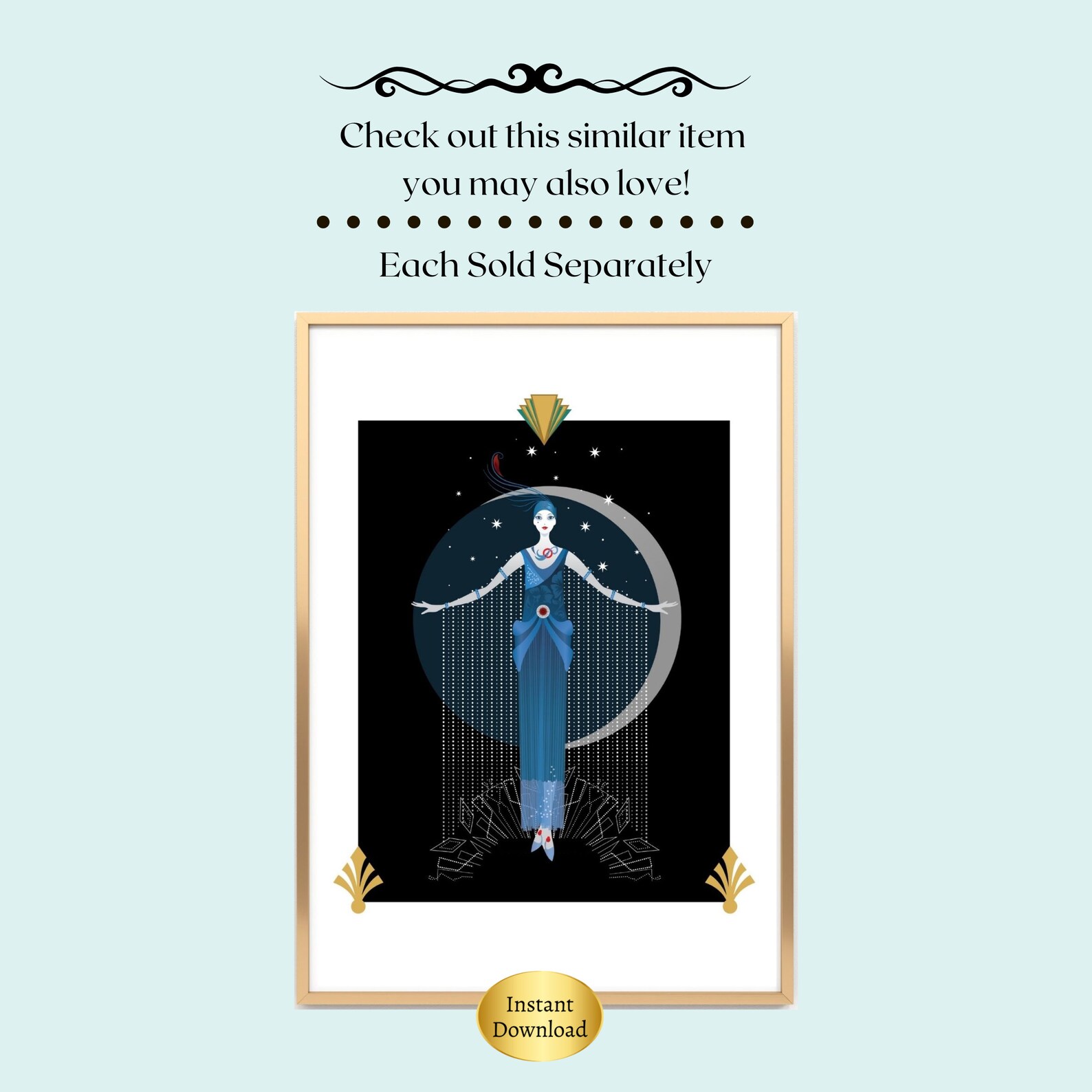 Moon Goddess Art Print Celestial Moon Woman Wall Art Wolf Spirit Animal ...