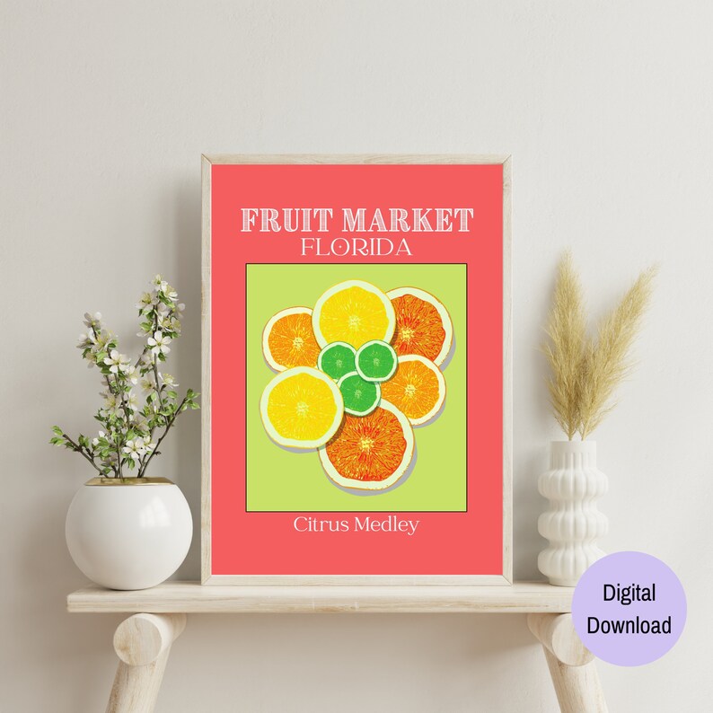 Fruit Market Print, Fruit Poster, Citrus Fruit Market Poster, Fruit ...