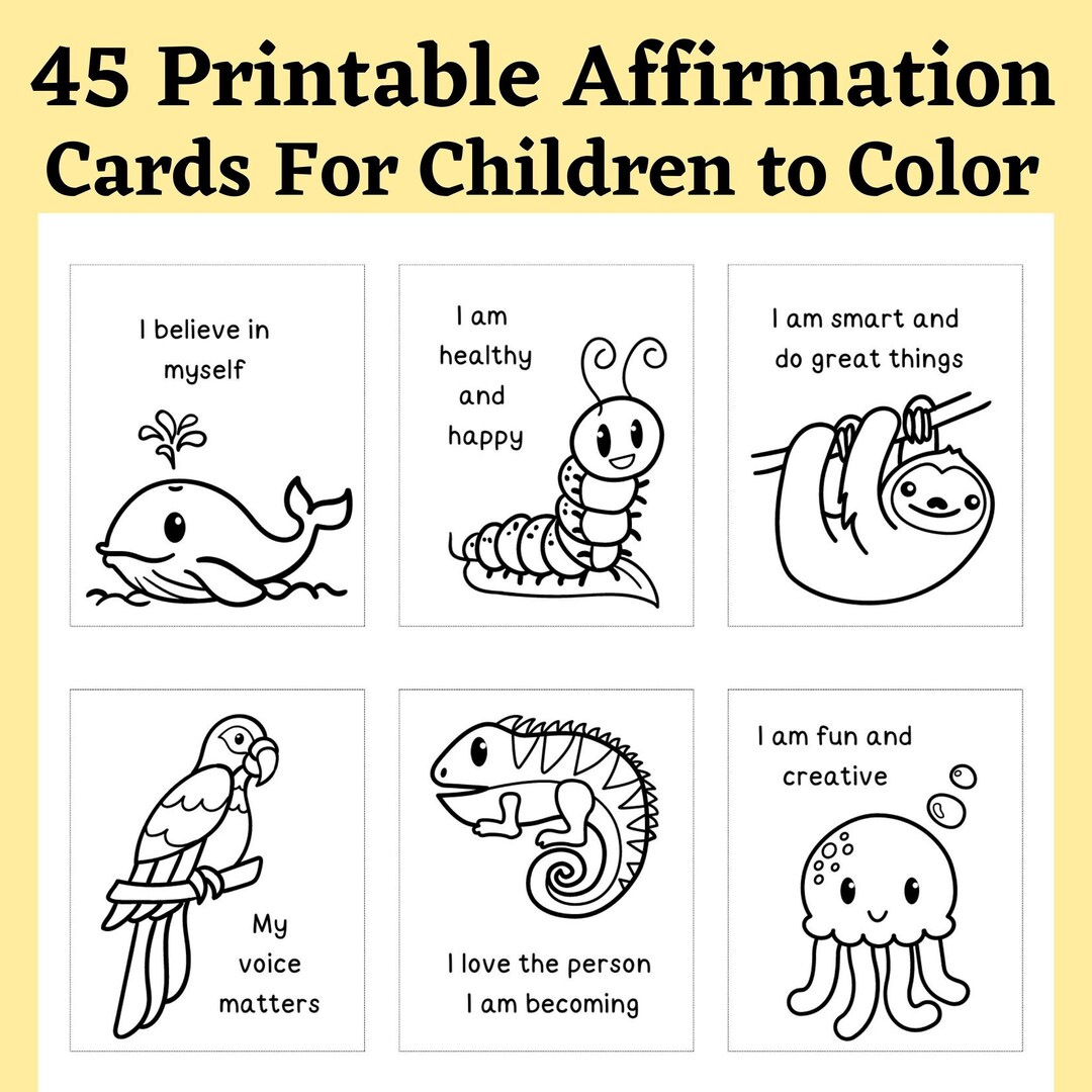 45 Printable Affirmation Cards to Color for Kids, Motivational Cards ...