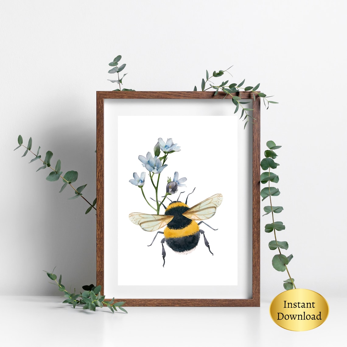 Bee and Flower Art Print Bumble Bee Wall Art Honey Bee Poster Spring ...
