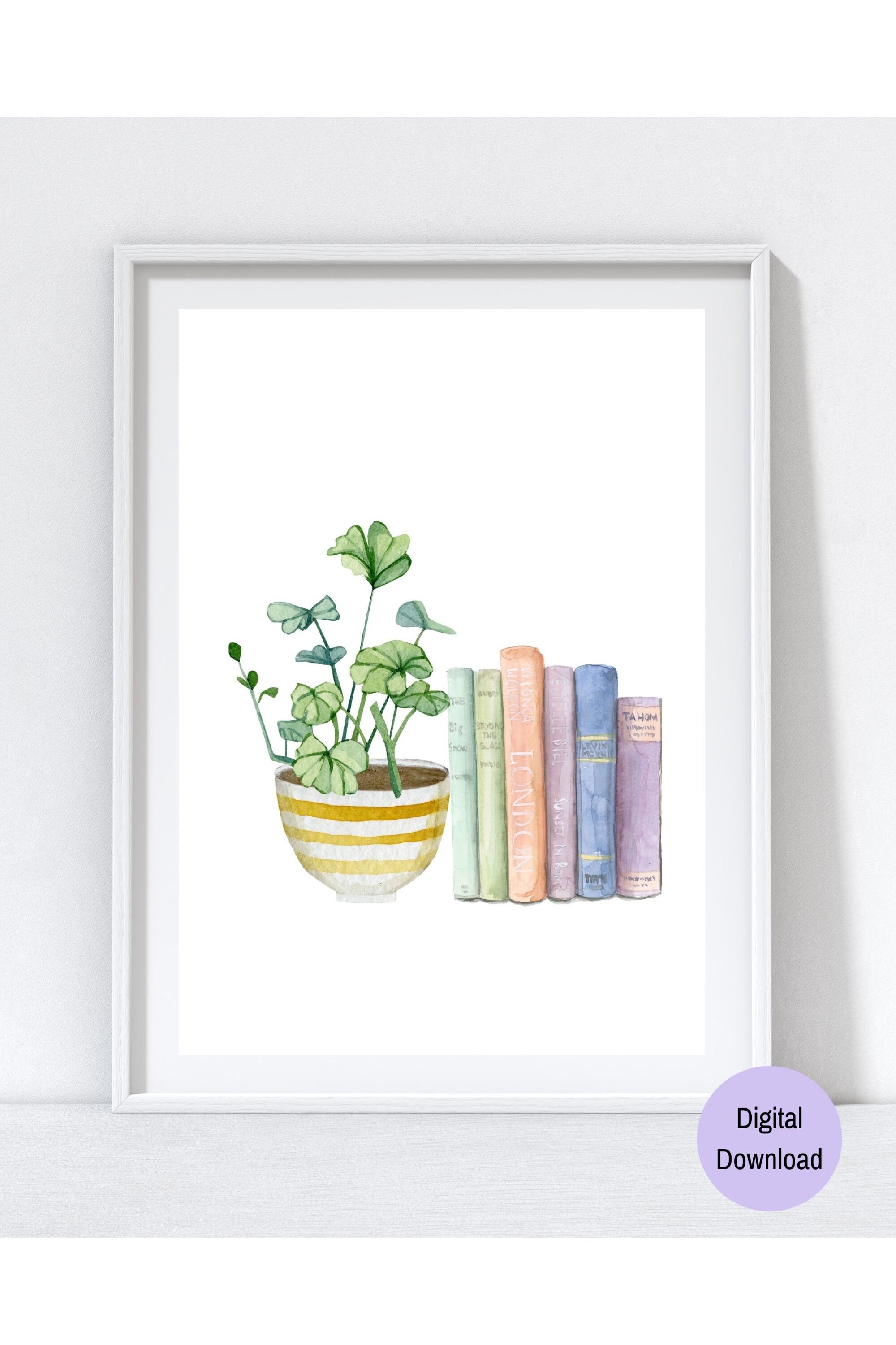 Watercolor Plant and Books Printable Poster, Books Wall Decor ...