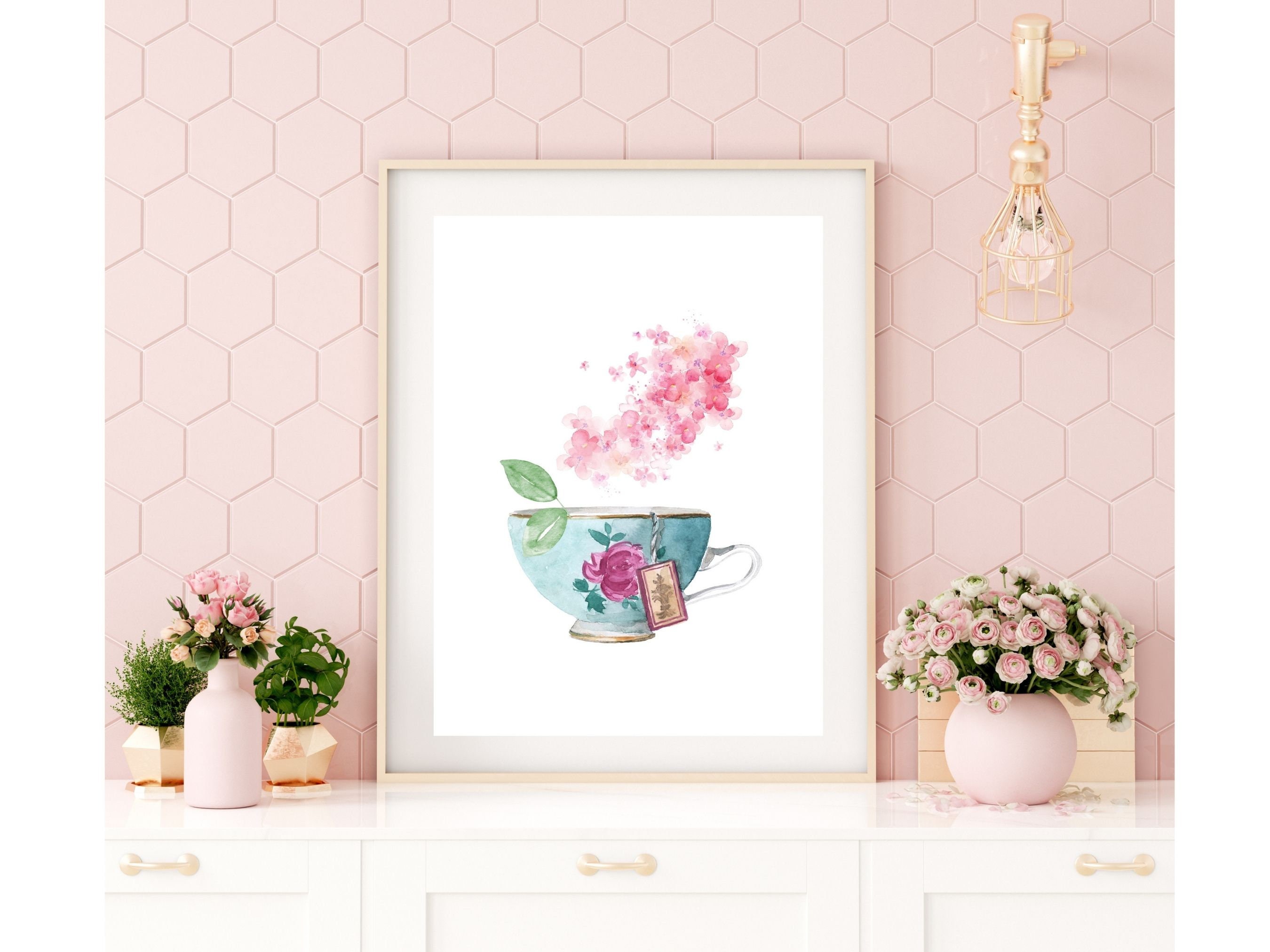 Tea Cup Printable Wall Art, Cup of Tea Art Print, Kitchen Wall Decor ...
