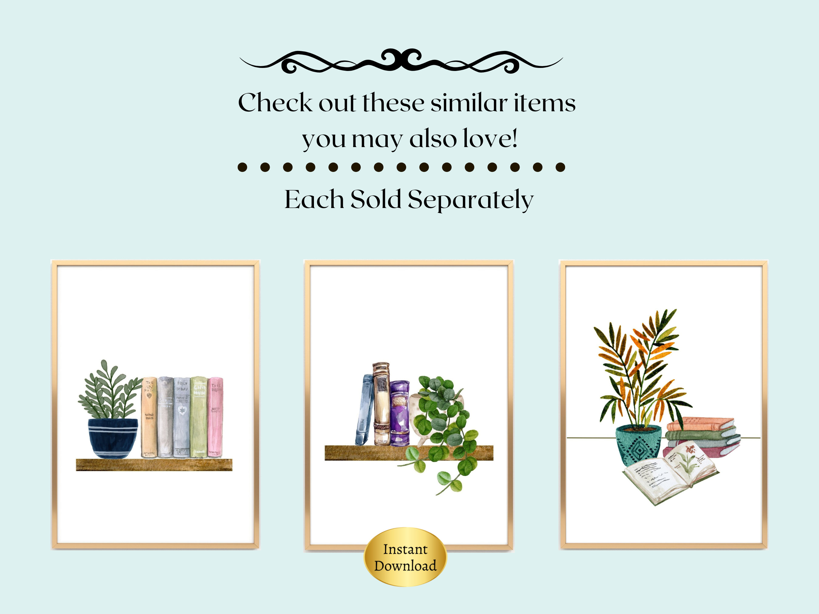 Watercolor Plant and Books Printable Poster, Books Wall Decor ...