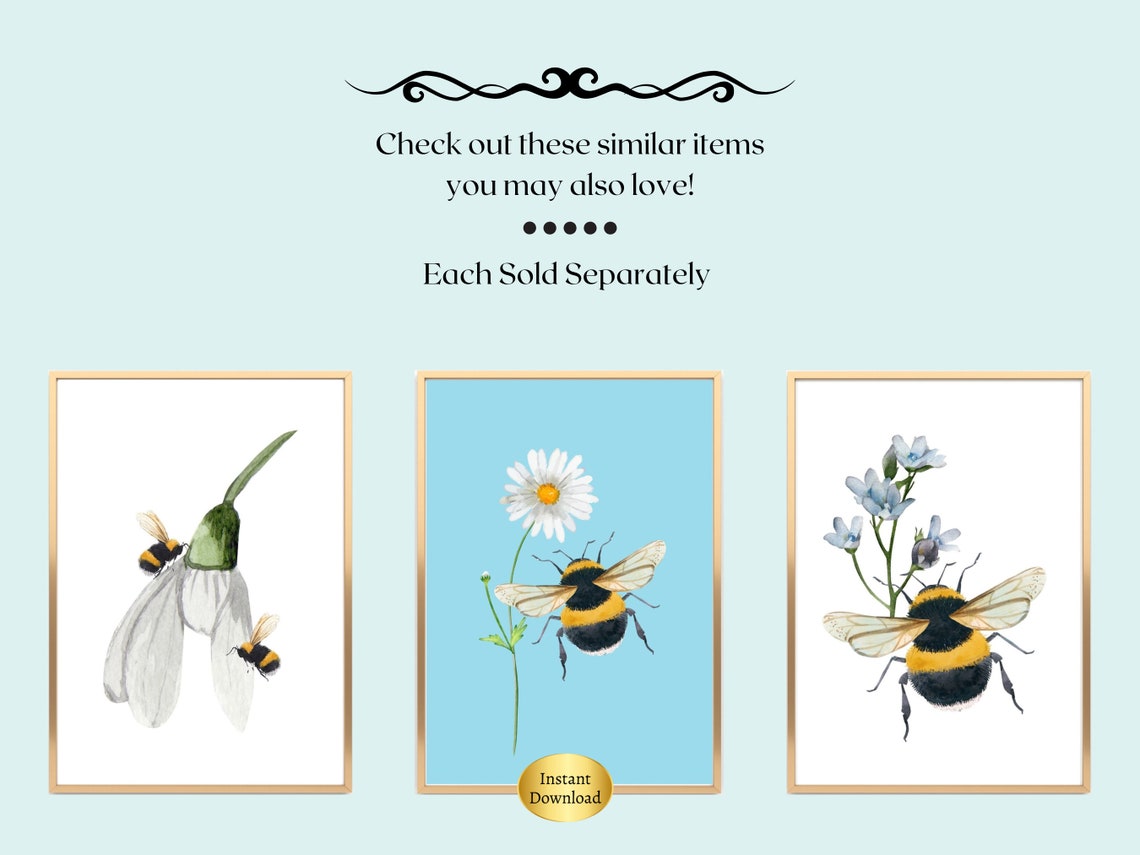Bumble Bee Art Print Flower Wall Art Honey Bee Poster Floral - Etsy