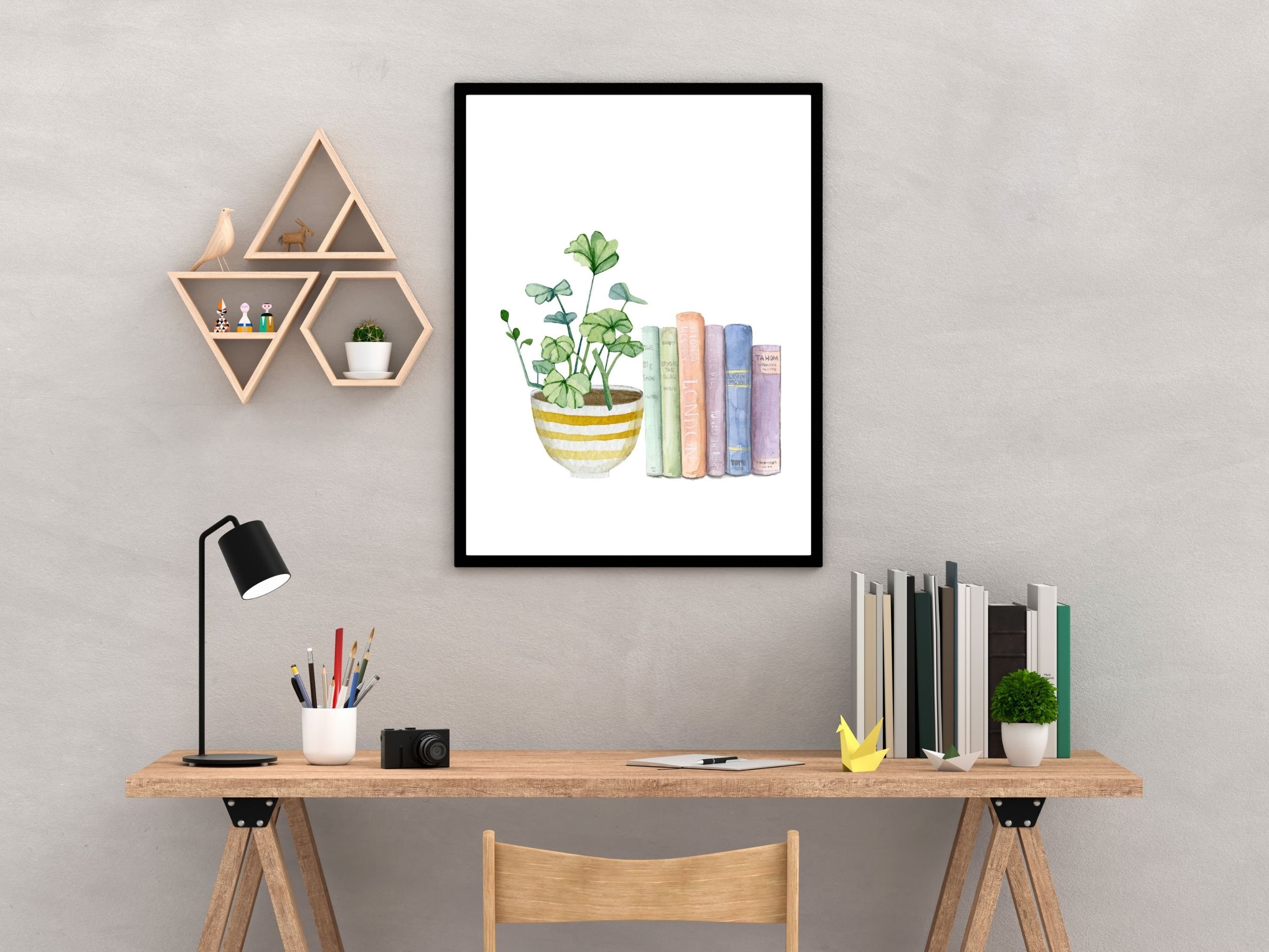 Watercolor Plant and Books Printable Poster, Books Wall Decor ...