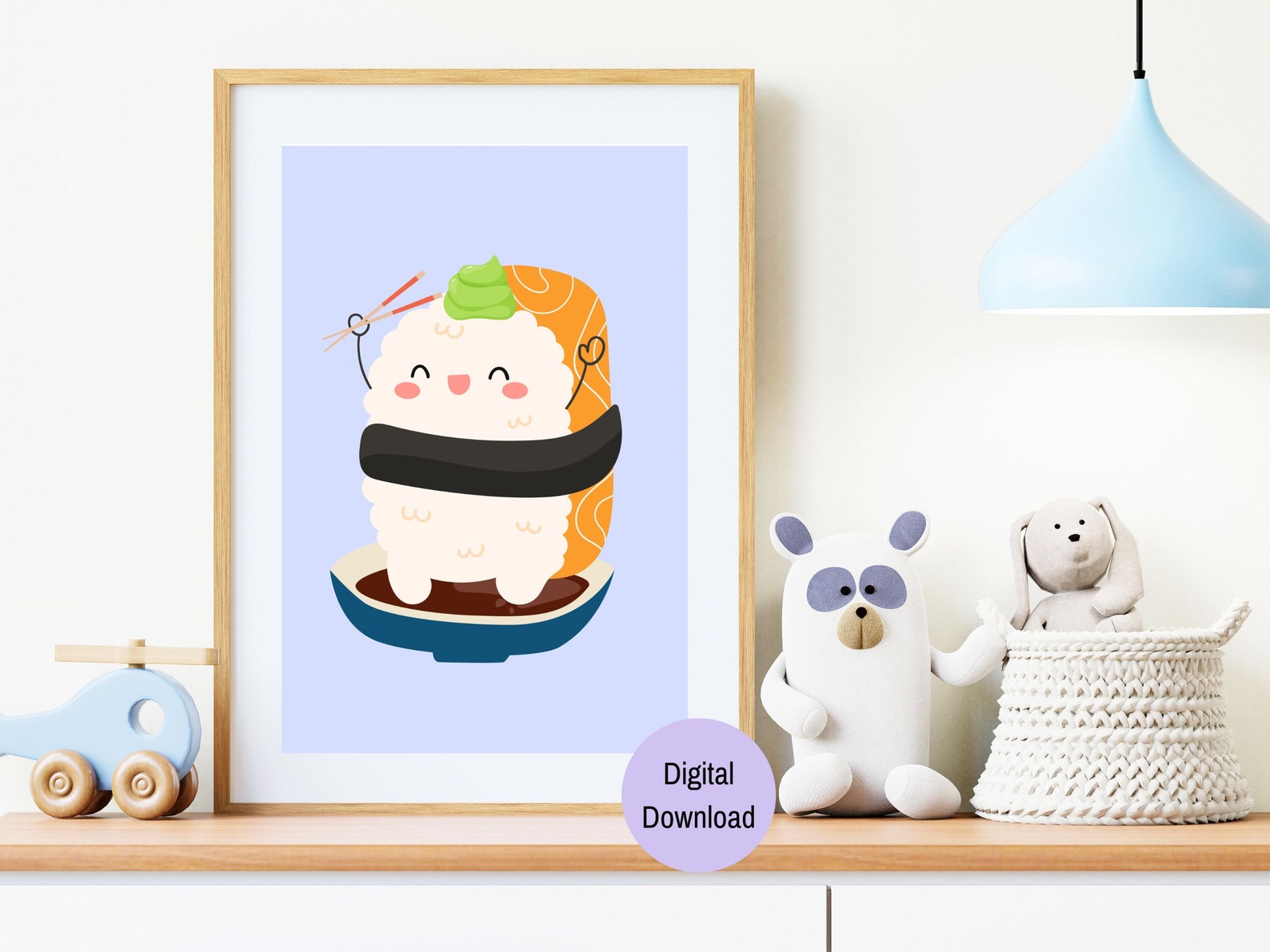 Happy Sushi Cartoon Printable Wall Art, Sushi Poster, Kawaii Sushi Art ...