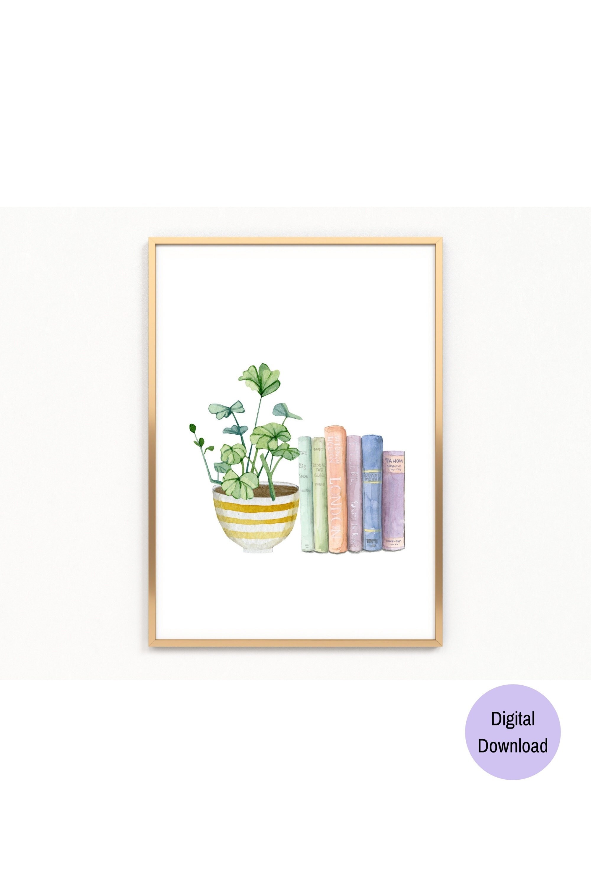 Watercolor Plant and Books Printable Poster, Books Wall Decor ...